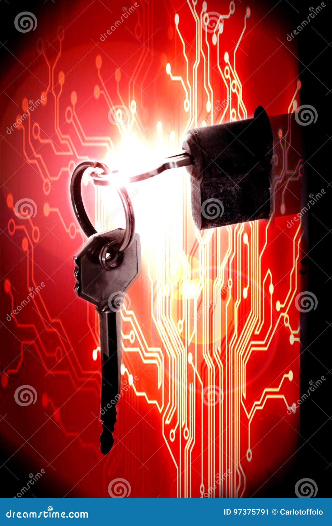 Key Inserted in the Lock on the Electronic Circuit Stock Image - Image ...
