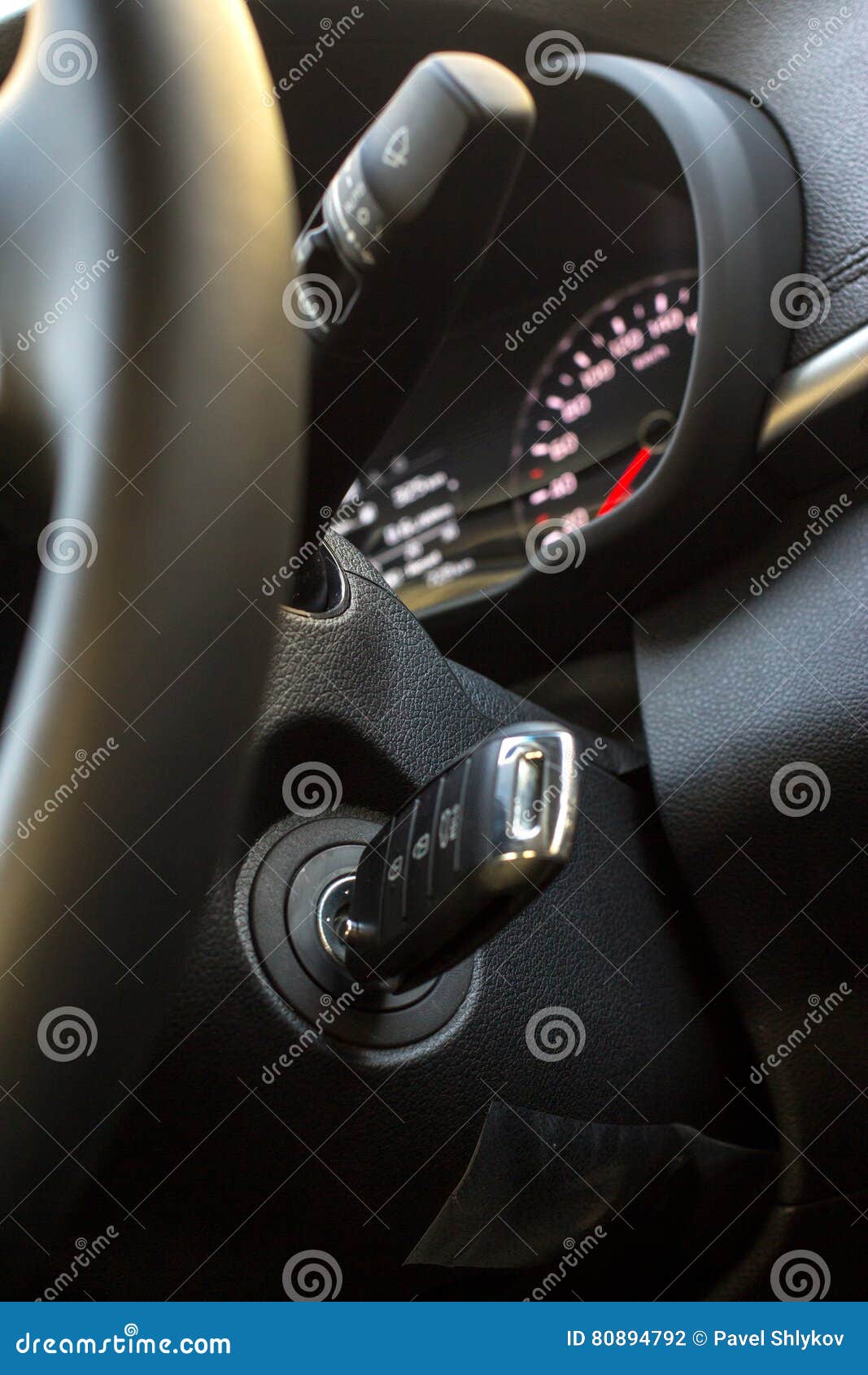 Key Inserted into the Lock of Ignition of the Car Stock Photo - Image ...