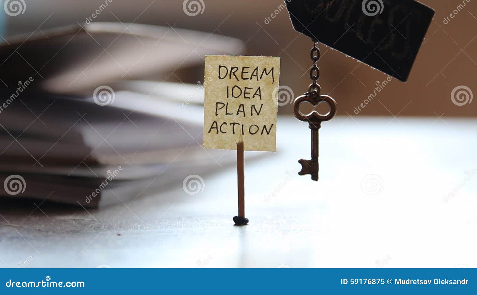 Key and a Label with the Words: Dream, Idea, Plan, Action. Stock Video ...