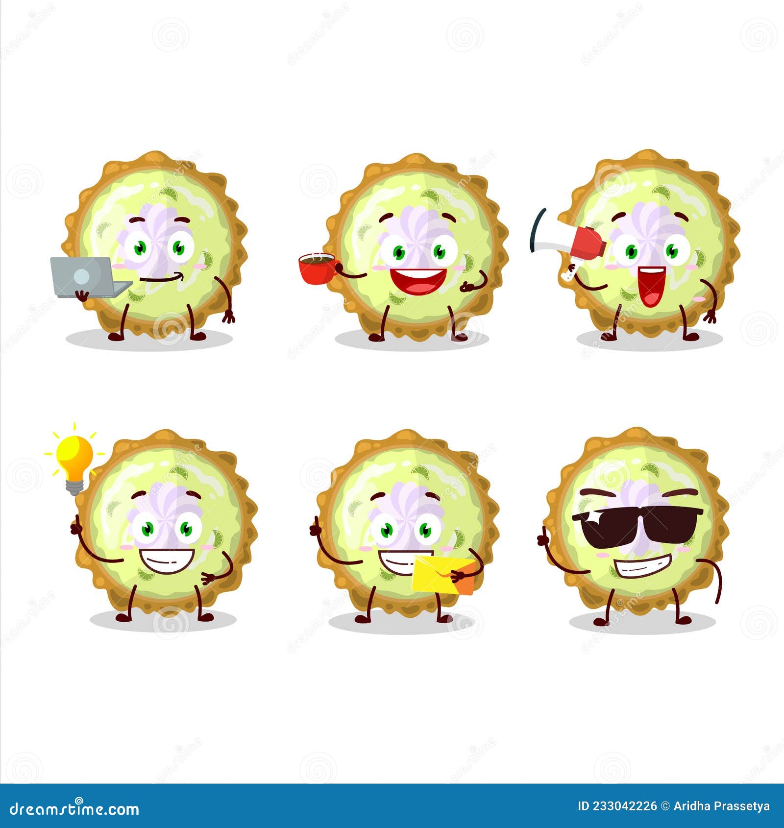 Key Lime Pie Cartoon Character with Various Types of Business Emoticons ...
