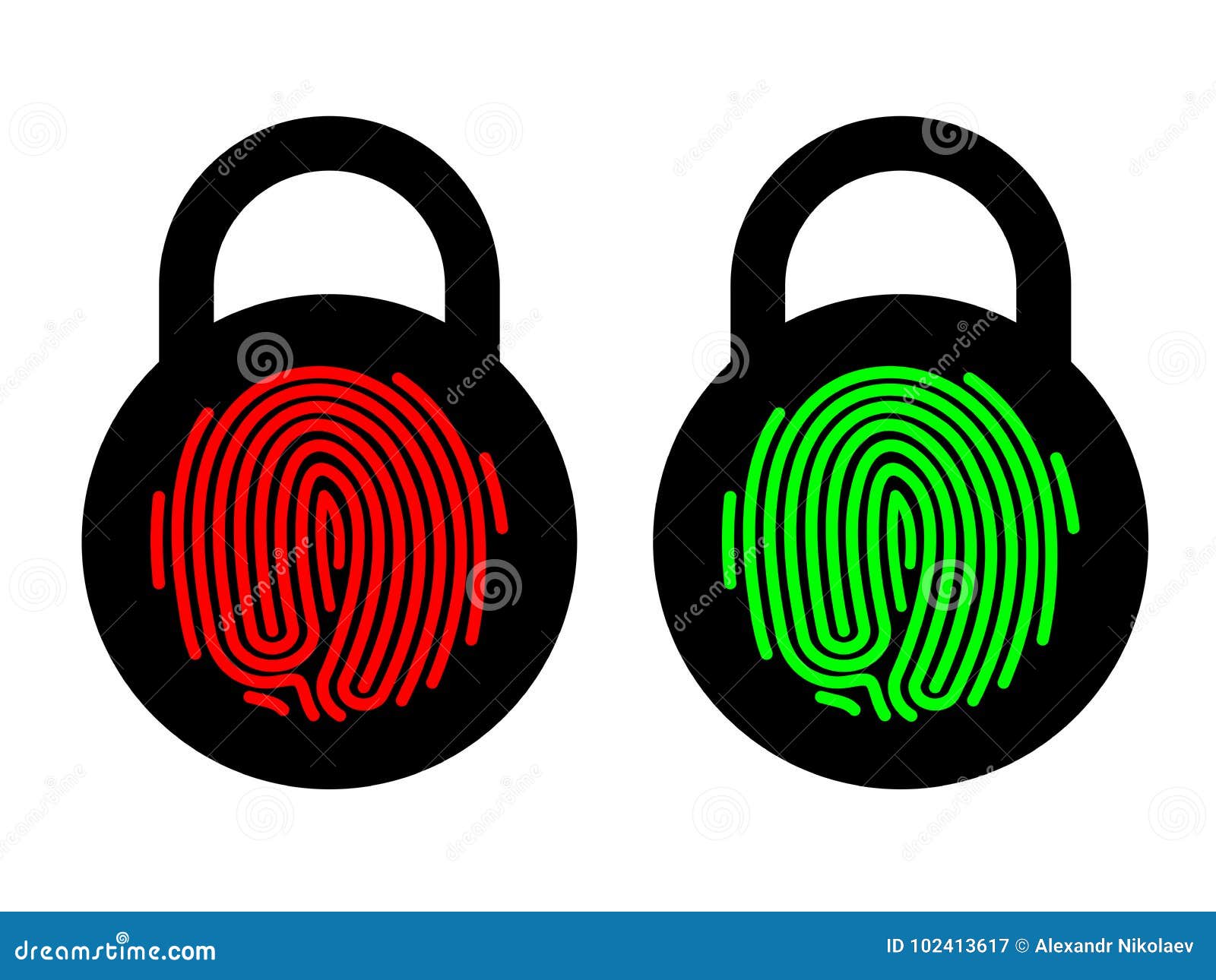 Car Lock Key Fingerprint Technology. Finger Scanner Button Blue Color ...