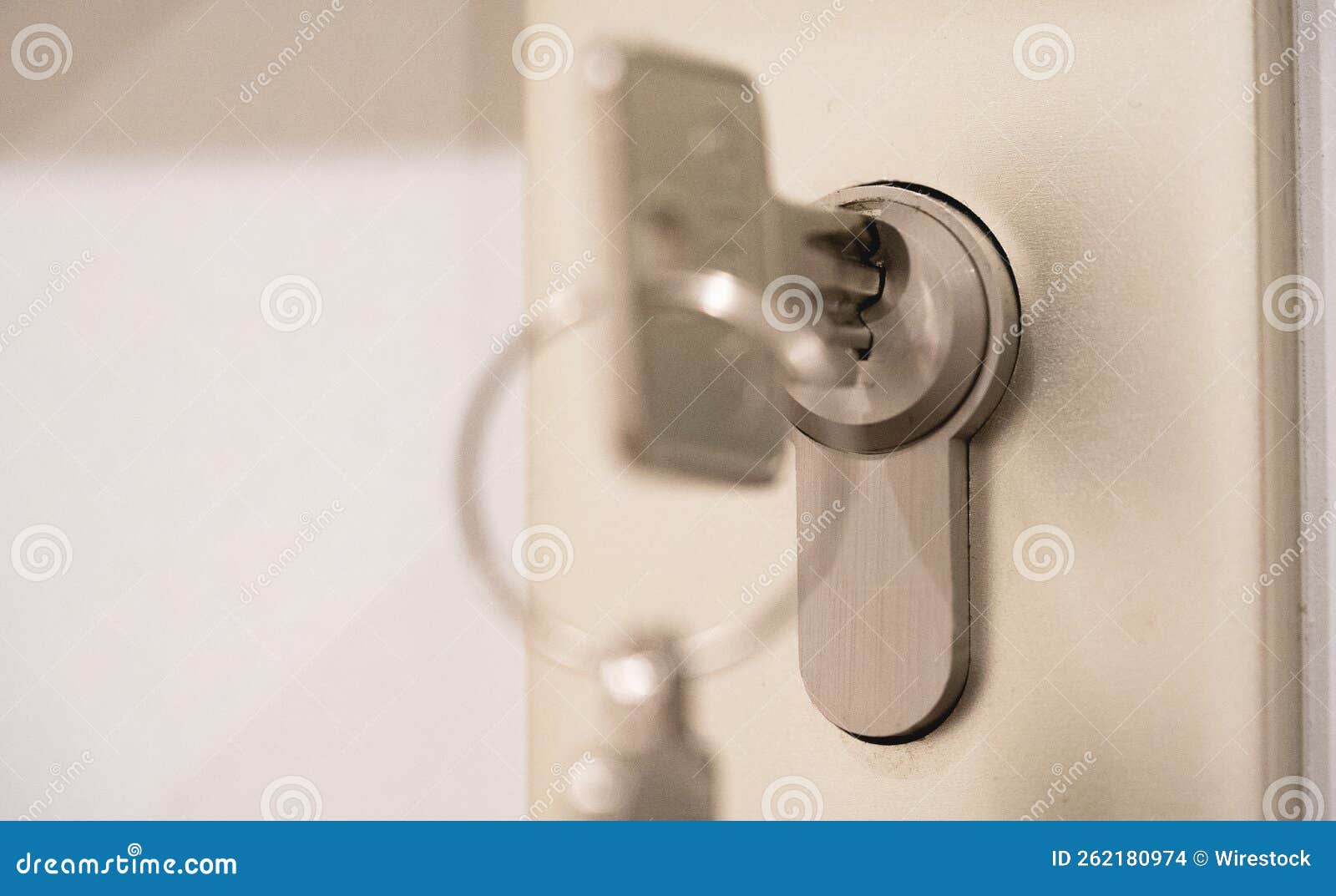 Key in lock of front door stock photo. Image of front - 262180974