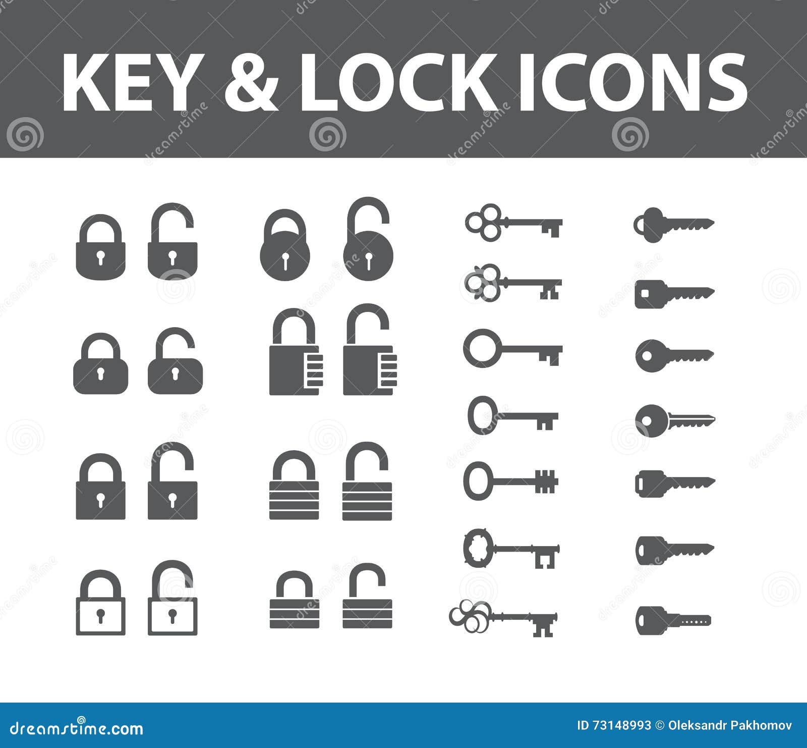 Key and Lock Icons stock vector. Illustration of element - 73148993