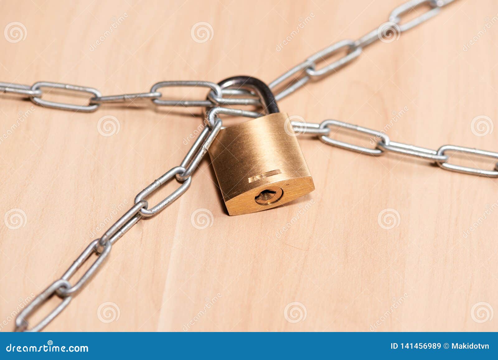 Key Lock Locked with a Chain on Table Stock Image - Image of door ...