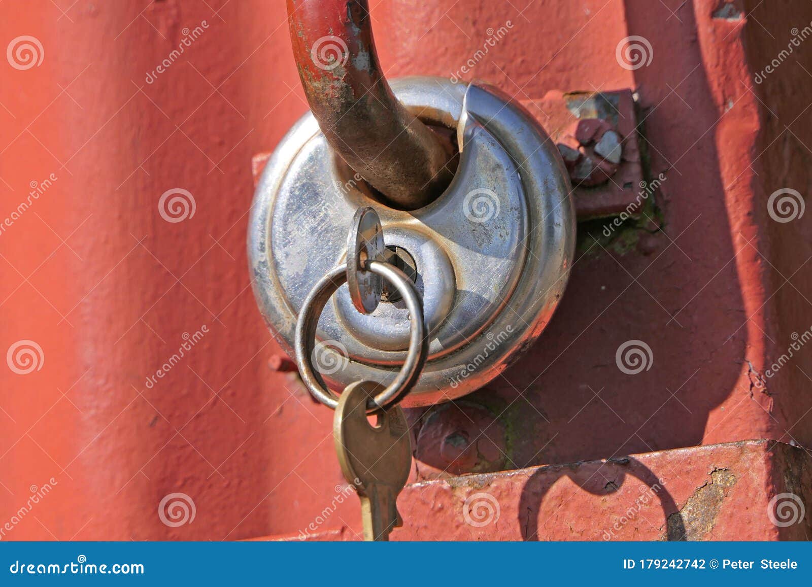 Key in a Lock on Red Metal Door Stock Photo - Image of safety, safe ...