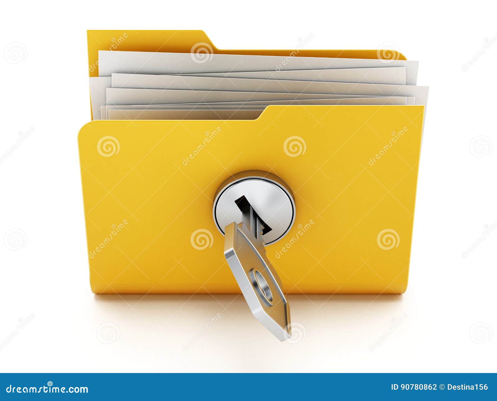 Key on Locked Yellow Folder. 3D Illustration Stock Illustration ...