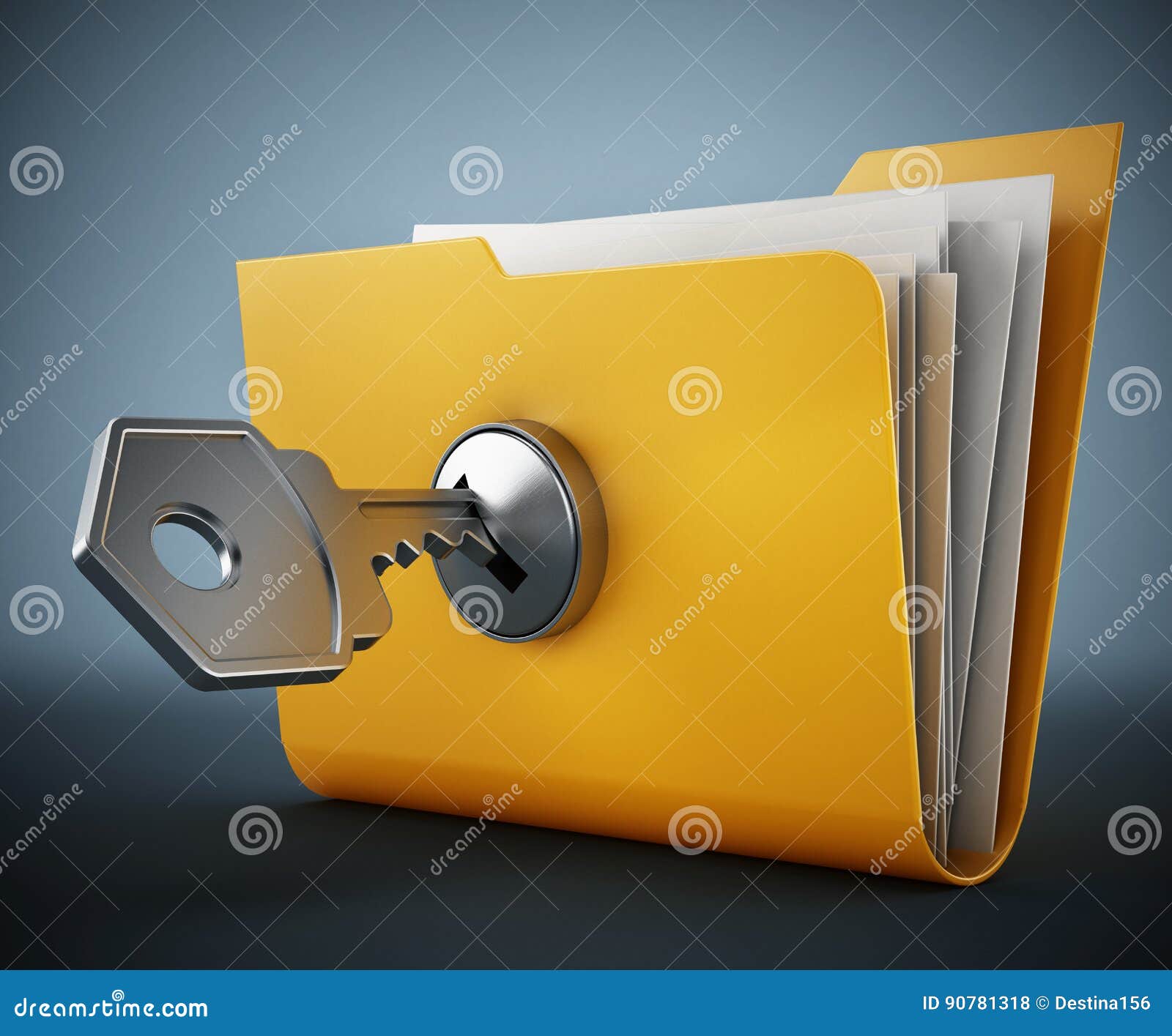 Key on Locked Yellow Folder. 3D Illustration Stock Illustration ...