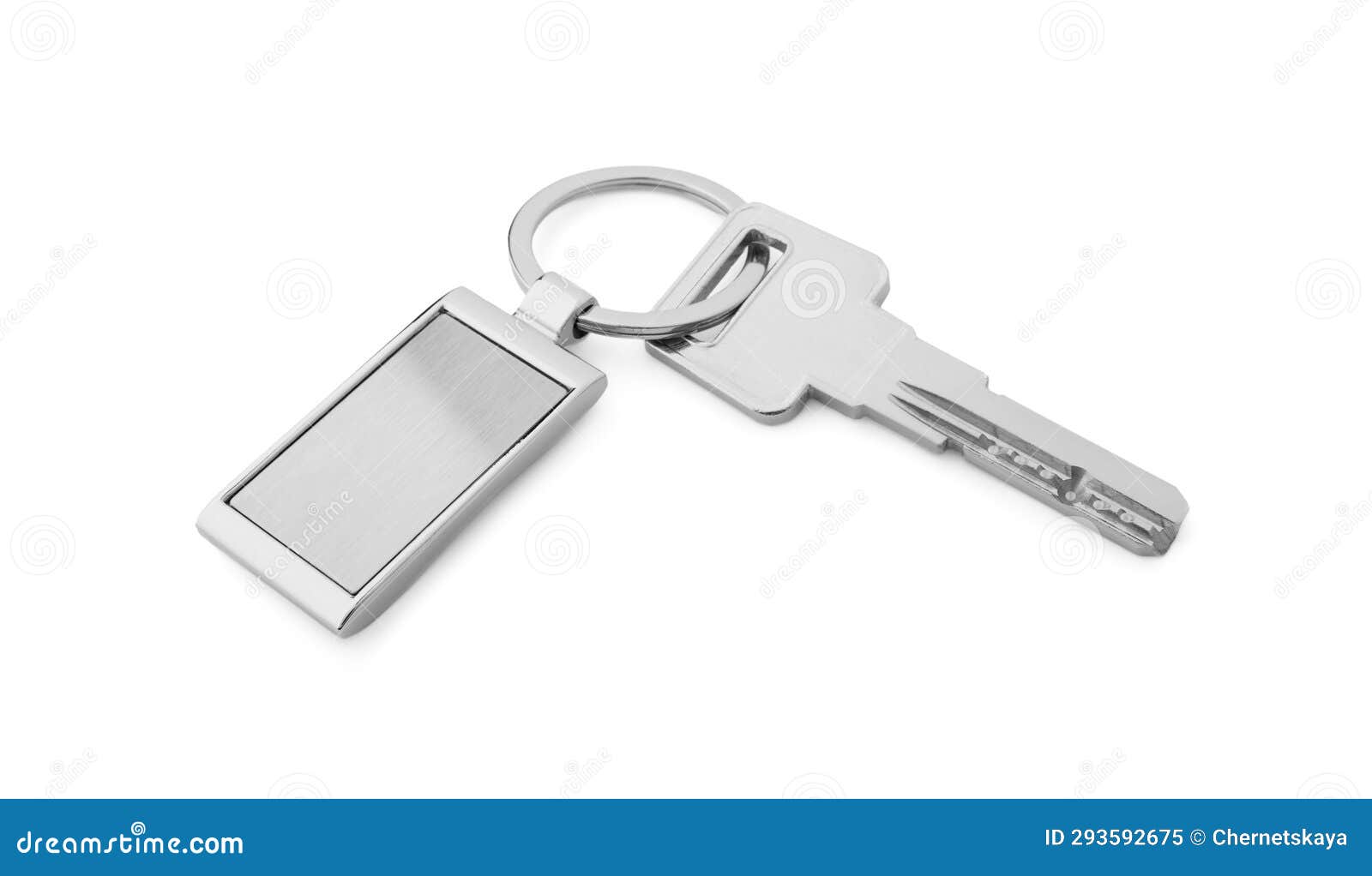 Key with Metallic Keychain Isolated on White Stock Image - Image of ...