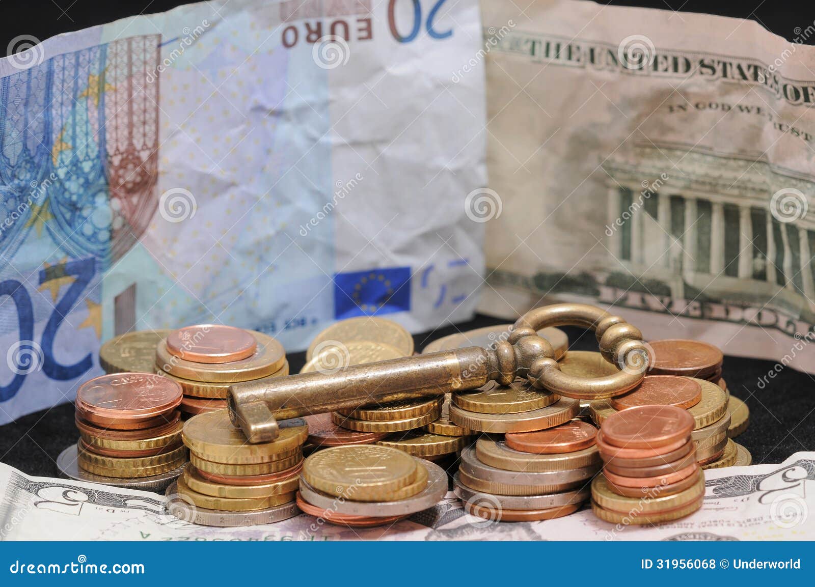 Key and Money stock photo. Image of closeup, chest, coin - 31956068