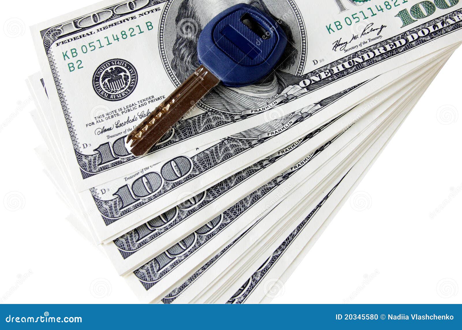 Key on money isolated stock photo. Image of background - 20345580