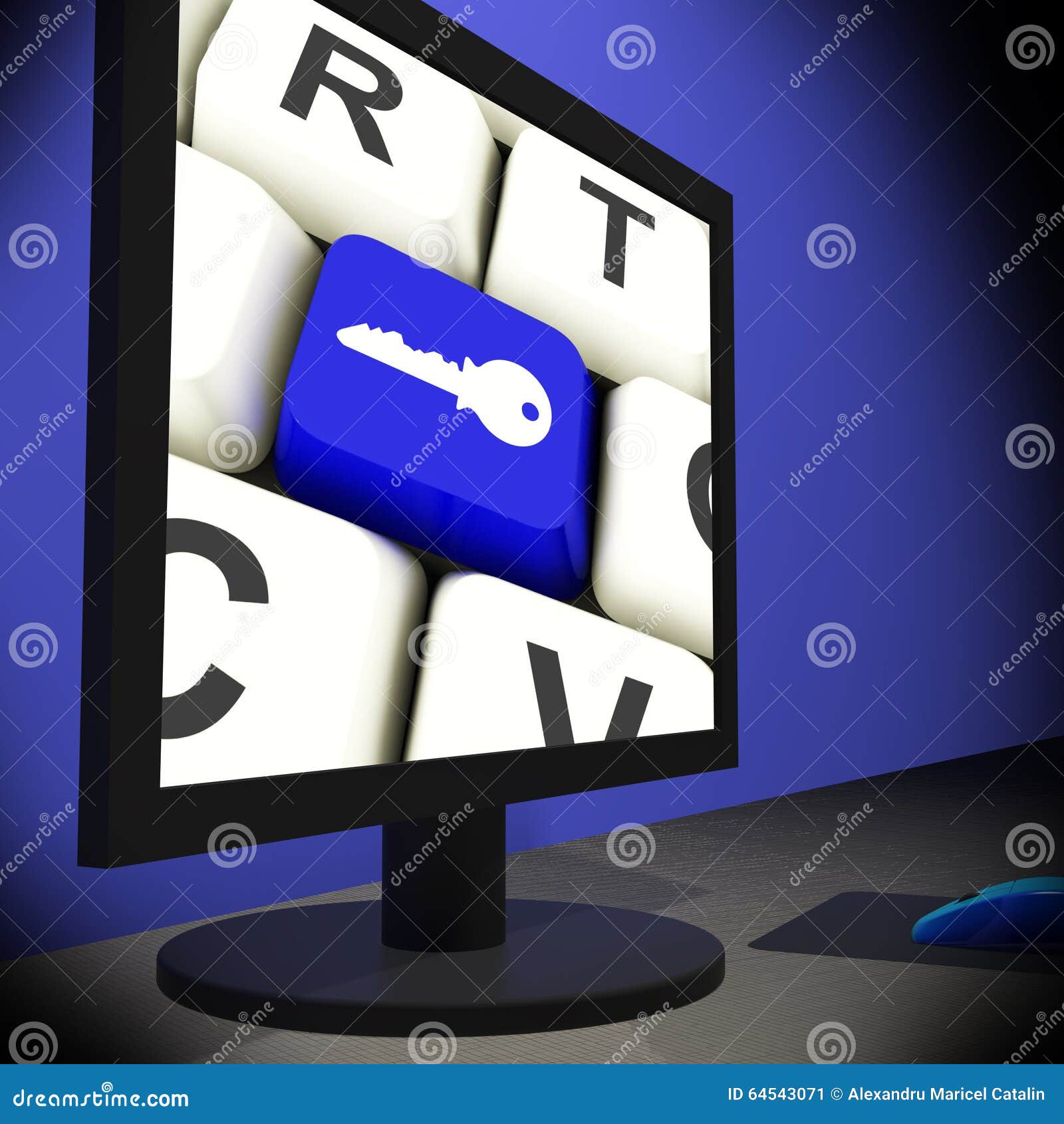 Key on Monitor Shows Security Stock Image - Image of secured, code ...