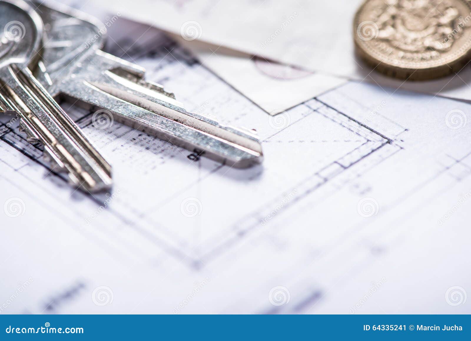 Key for New House on Architect Drawings Stock Image - Image of green ...