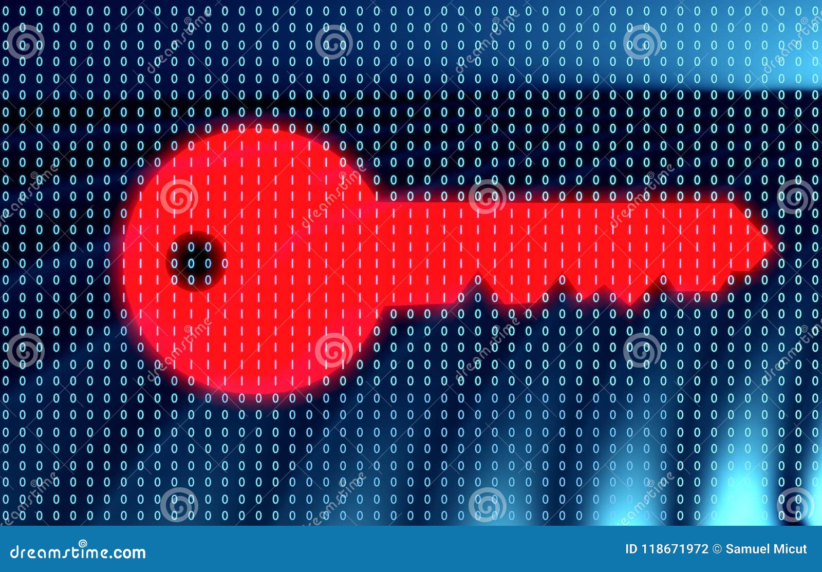 Key Over Digital Binary Pattern, Encryption Stock Illustration ...