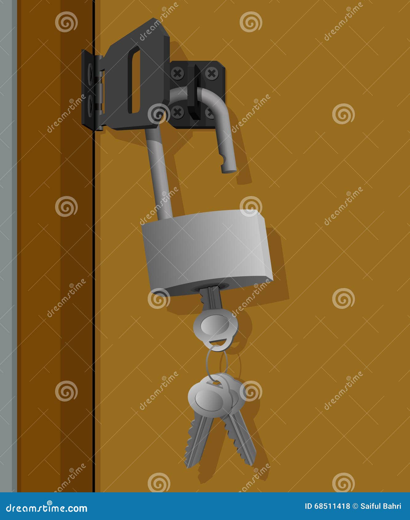 Key and Padlock Hanging on the Door Stock Vector - Illustration of ...