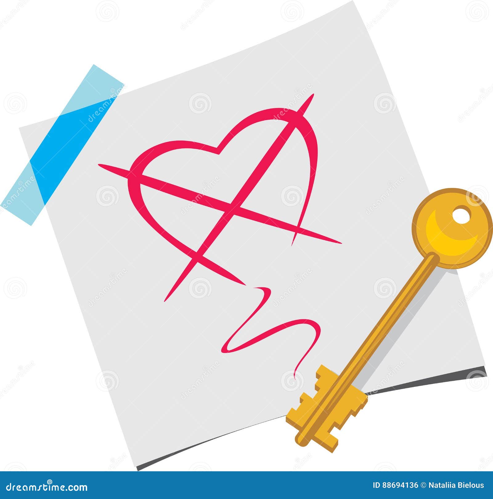 The key on a paper sheet stock vector. Illustration of drawing - 88694136
