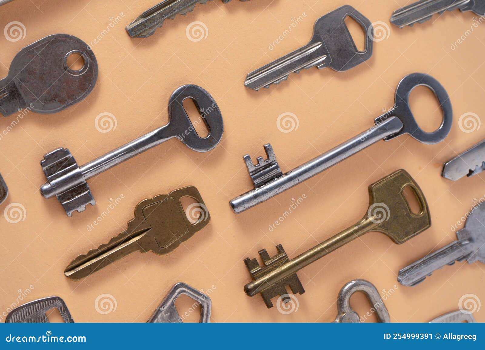 Key Pattern. Background from Different Old Keys. View from Above Stock ...