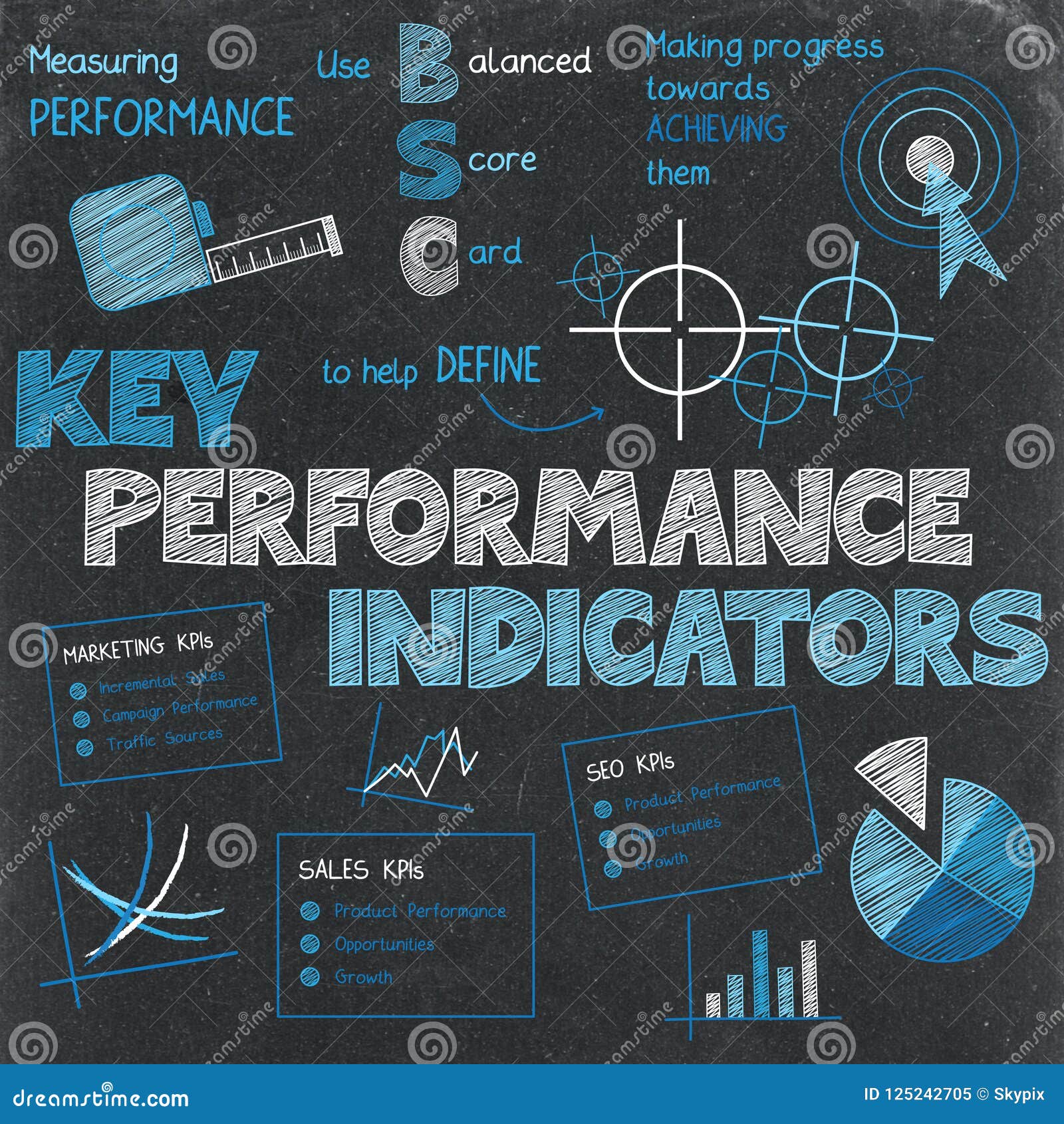 KEY PERFORMANCE INDICATORS Concept Icons on Chalkboard Stock ...