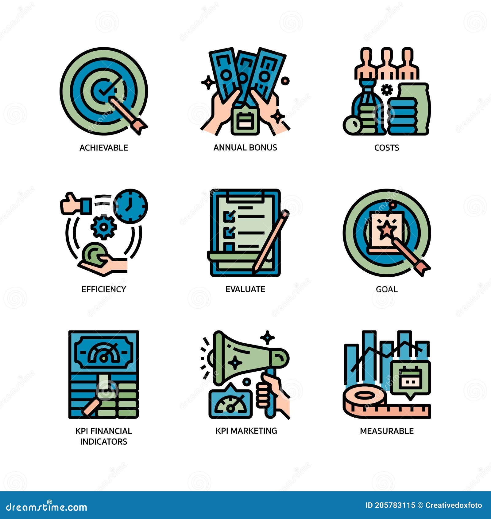 Key Performance Indicators Icons Set Stock Vector - Illustration of ...