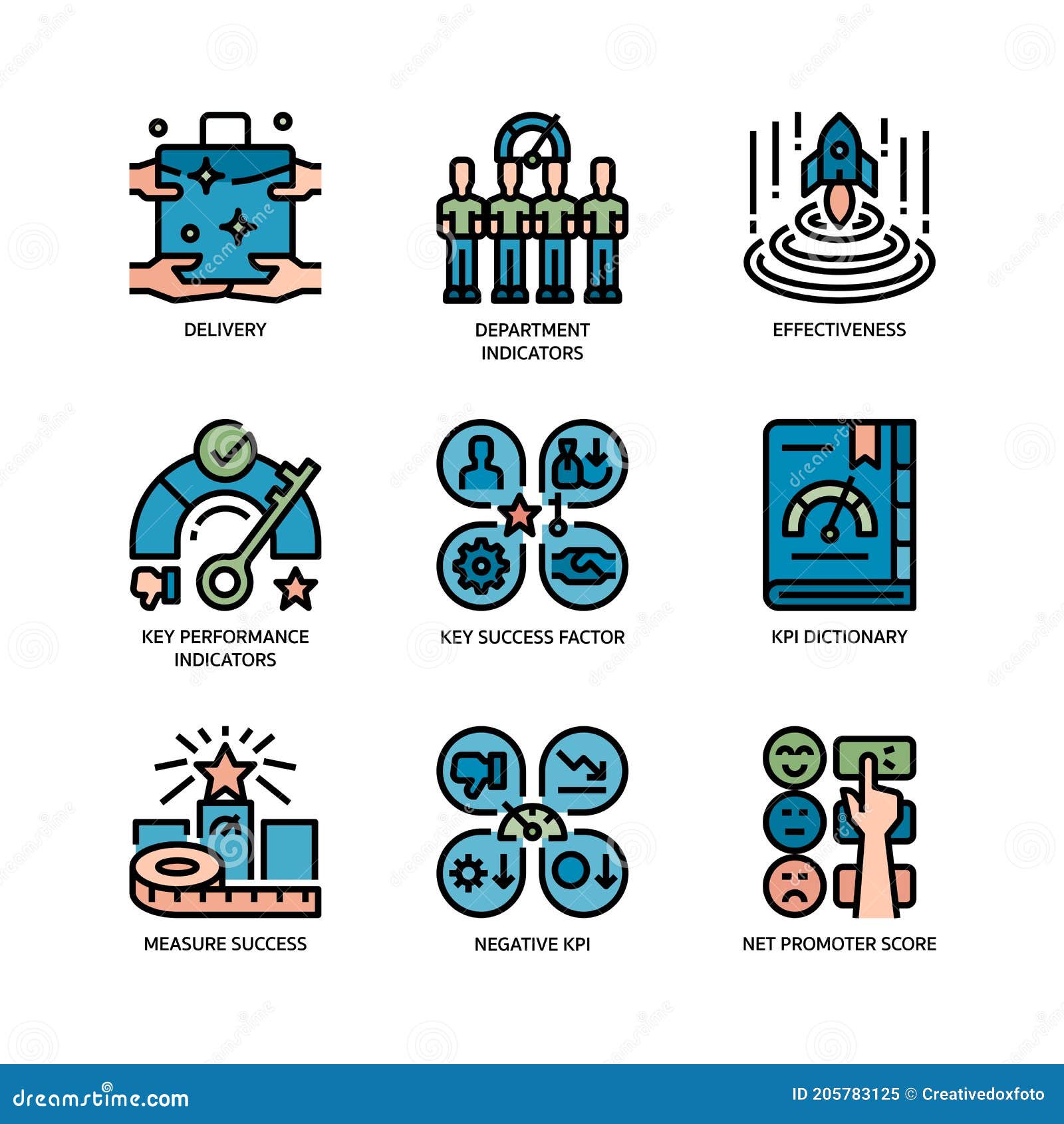 Key Performance Indicators Icons Set Stock Vector - Illustration of ...