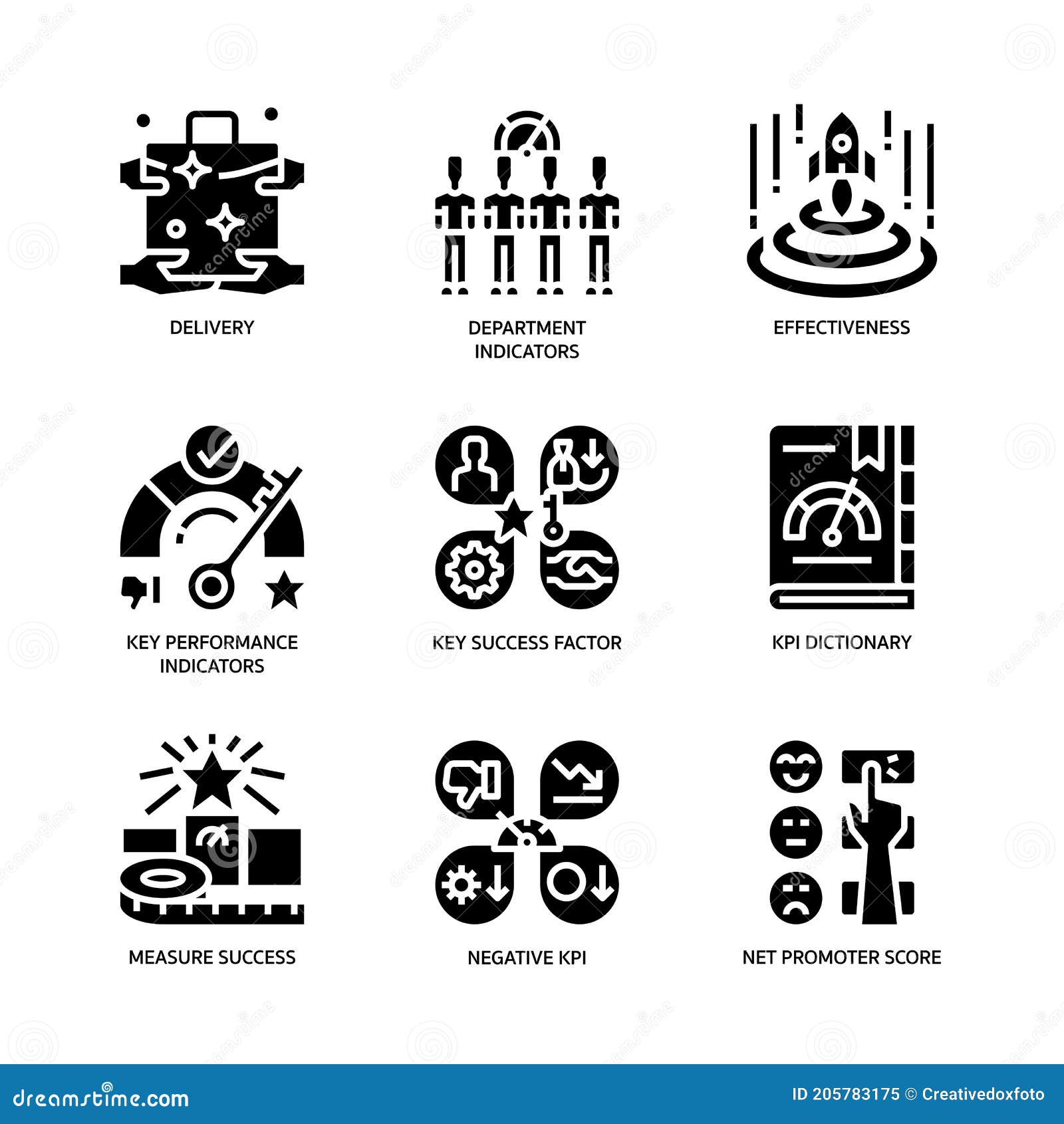 Key Performance Indicators Icons Set Stock Vector - Illustration of ...