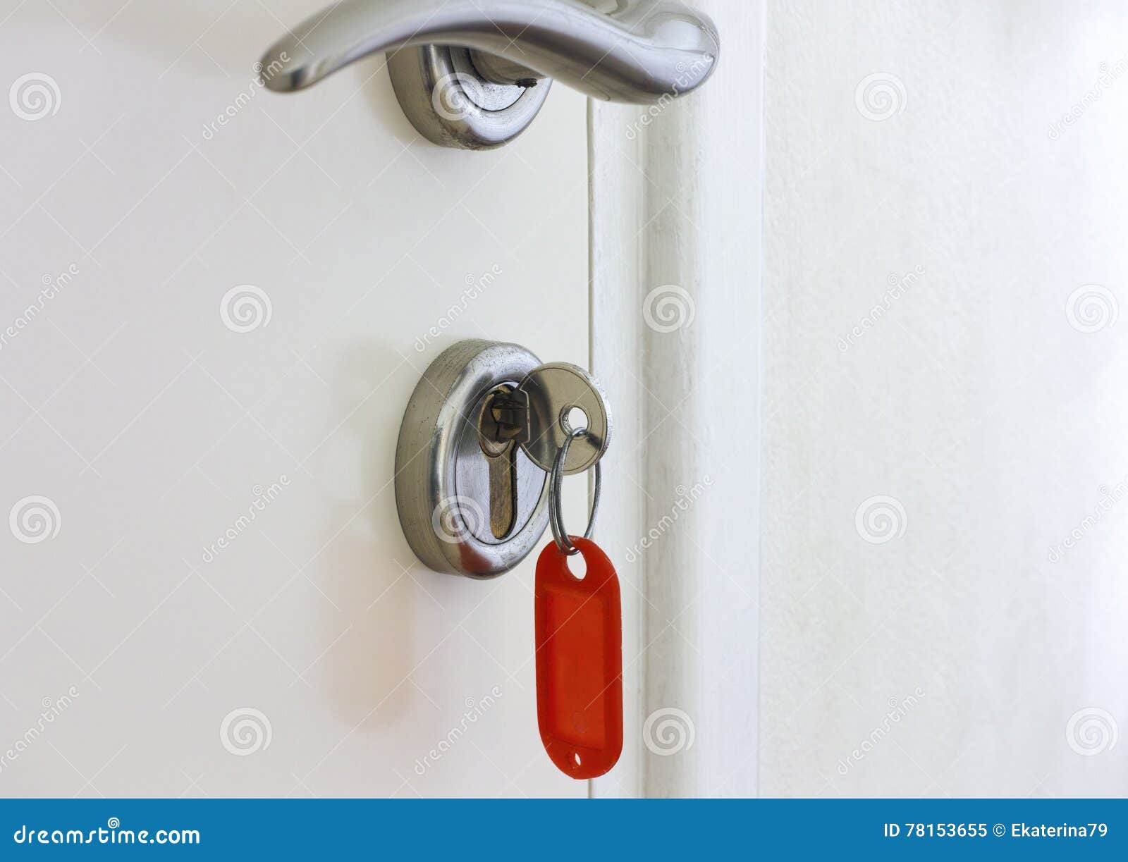 Key with Red Keychain Inside of Keyhole Stock Image - Image of close ...