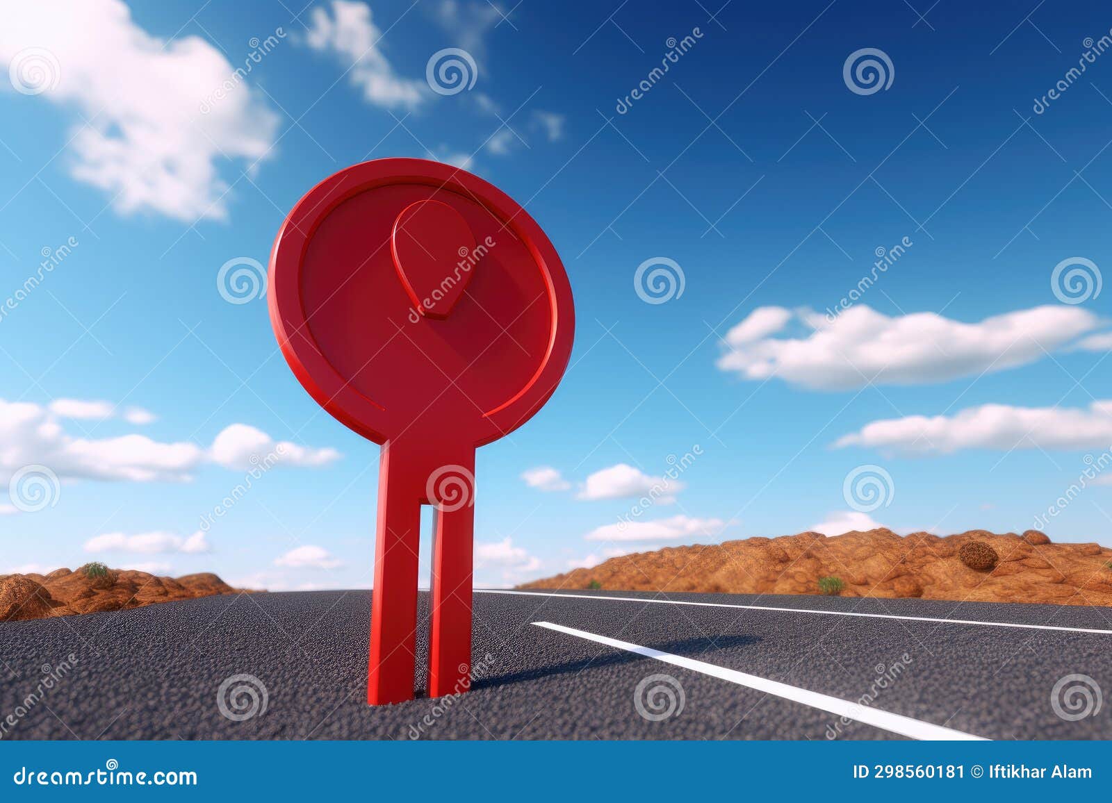 Key on the Road with Blue Sky Background. 3d Rendering, 3D Render of a ...