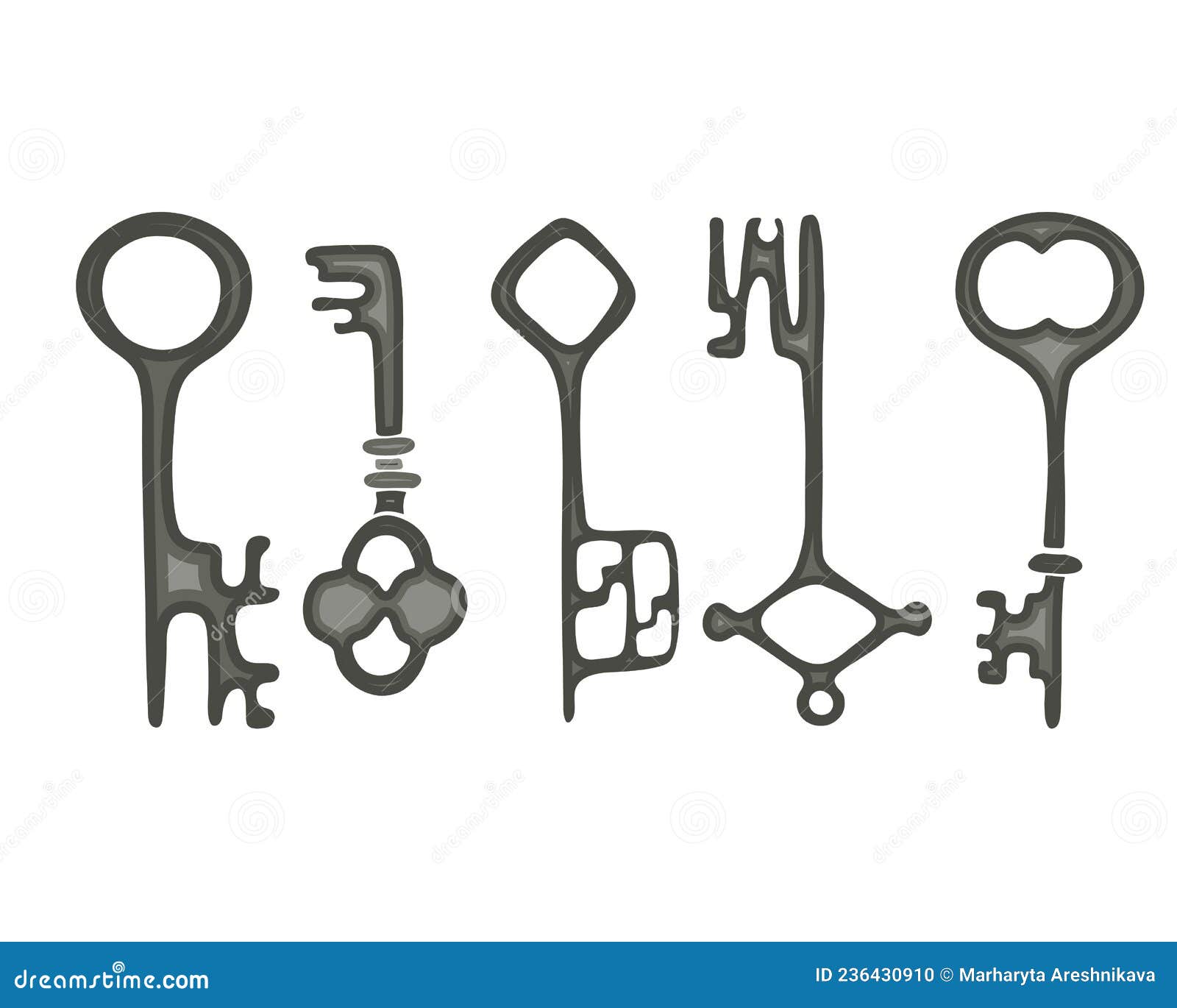 Key Set Old Vintage Hand Drawn Style Doodle, Isolated, White Background ...
