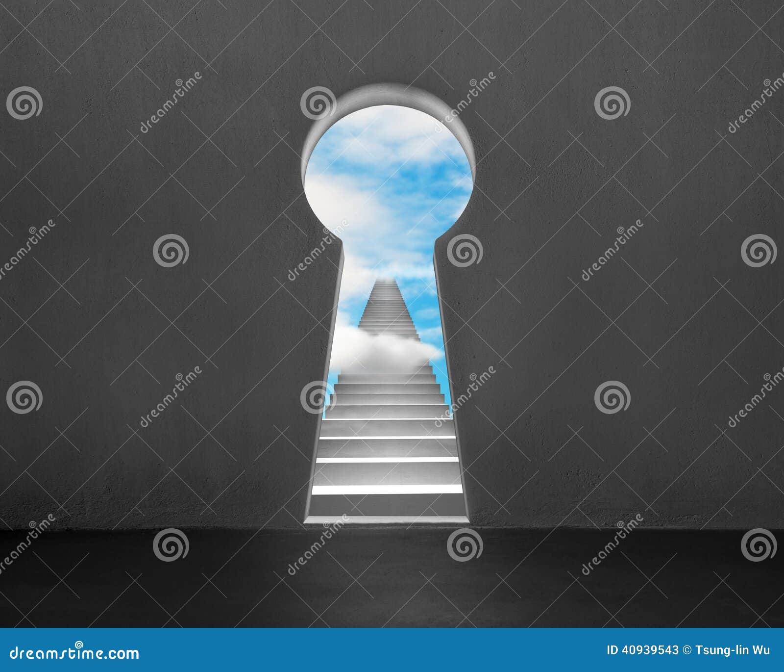 Key Shape Door with Concrete Stairs and Blue Sky Outside Stock Image ...