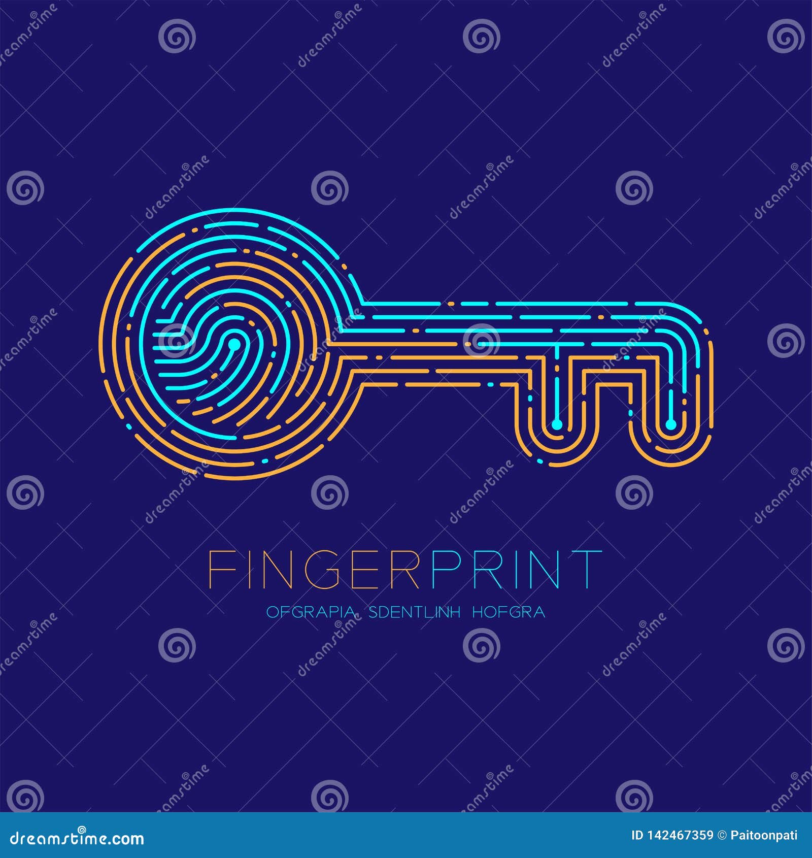 Key Shape Pattern Fingerprint Scan Logo Icon Dash Line, Security ...