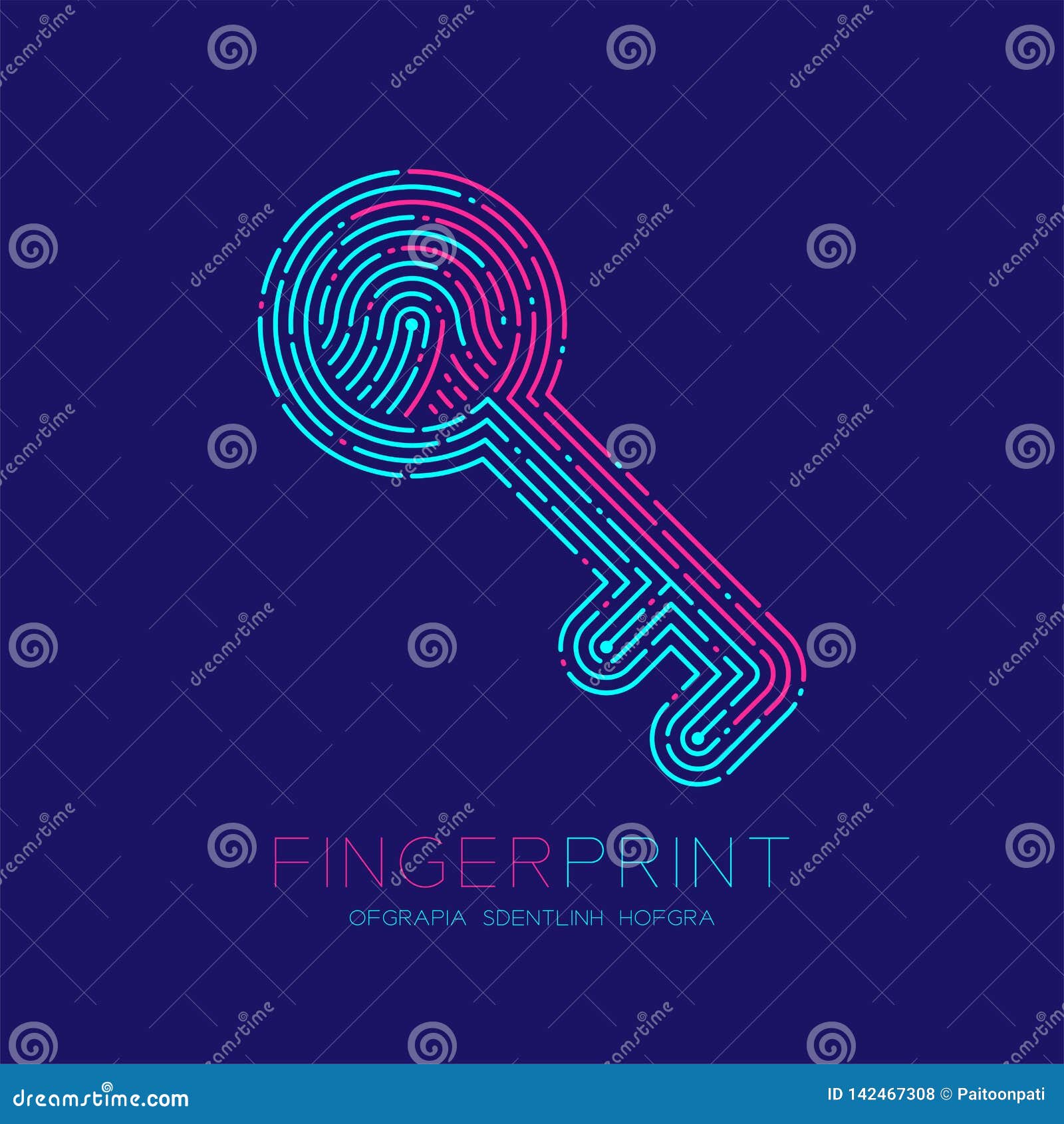Key Shape Pattern Fingerprint Scan Logo Icon Dash Line, Security ...