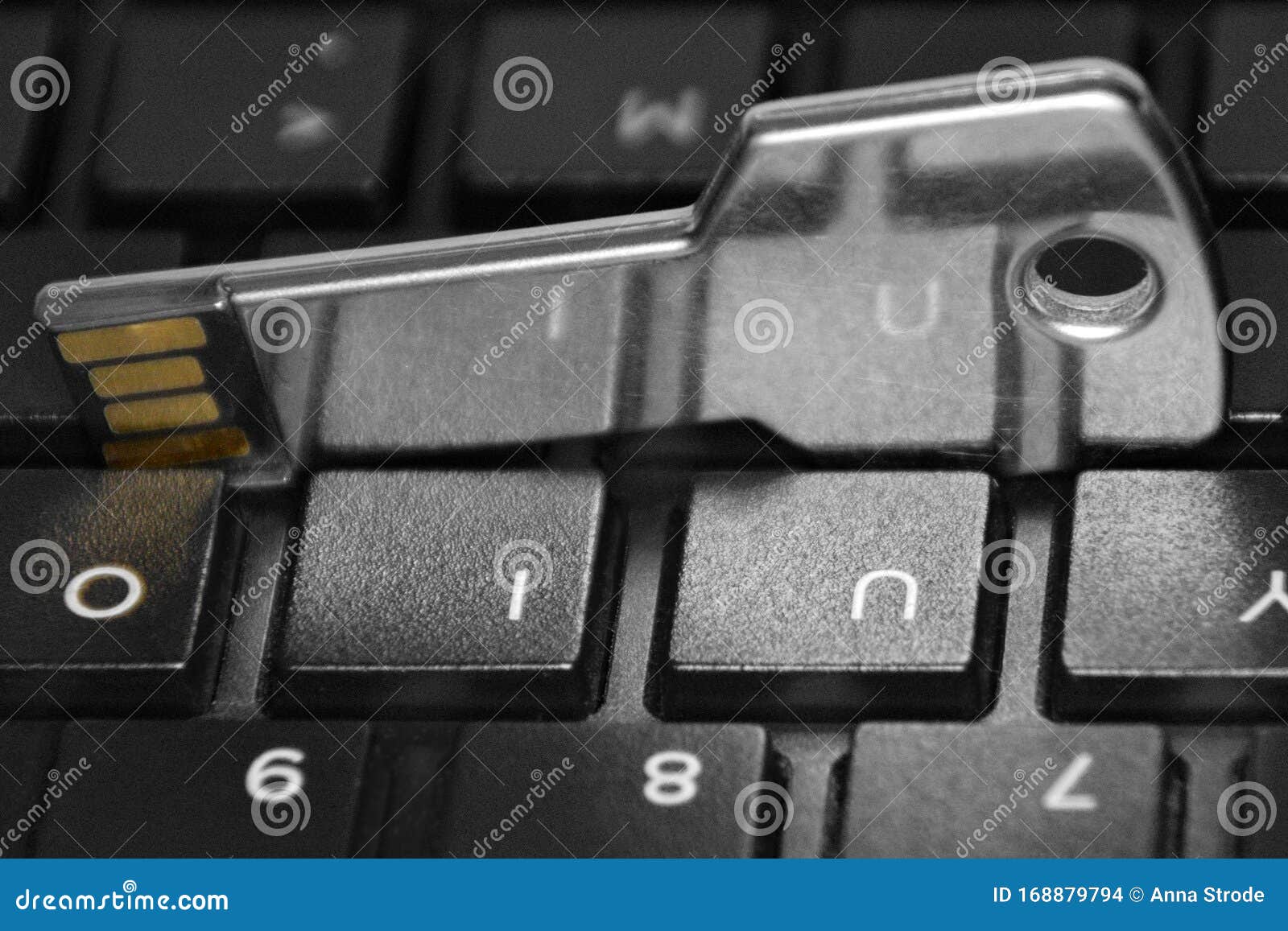 Key Shape USB Flash on a Black Computer Keyboard. Stock Photo - Image ...