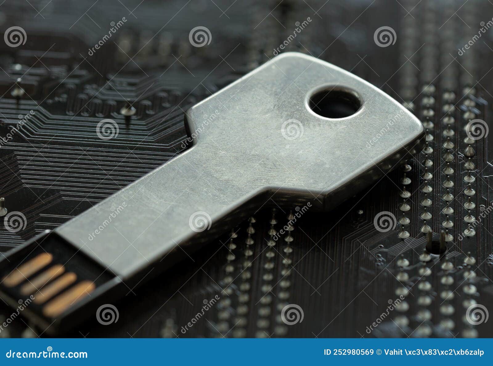 Key Shaped Flash Disk Standing on Mainboard Stock Image - Image of ...