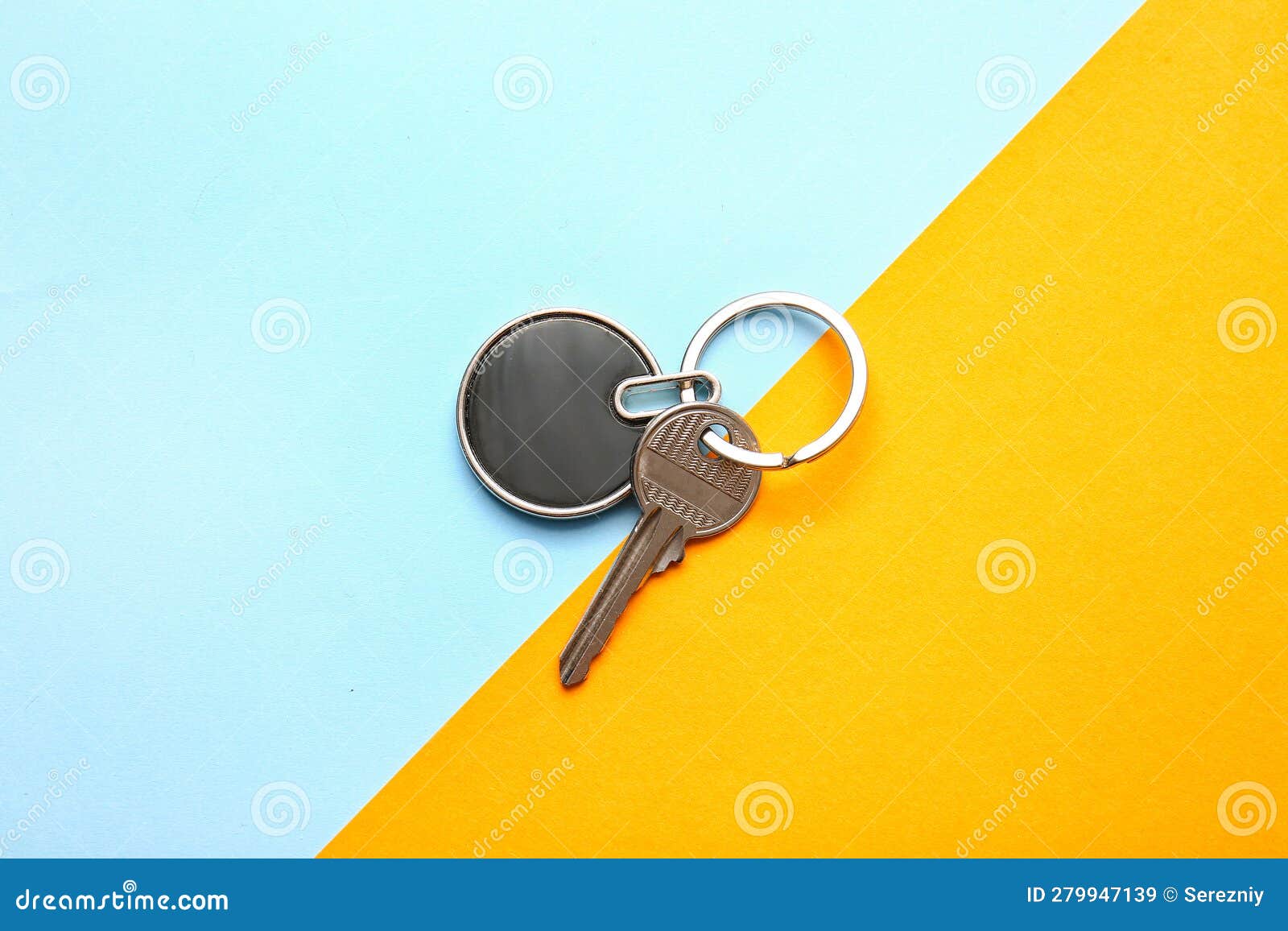 Key with Stylish Keychain on Color Background Stock Image - Image of ...