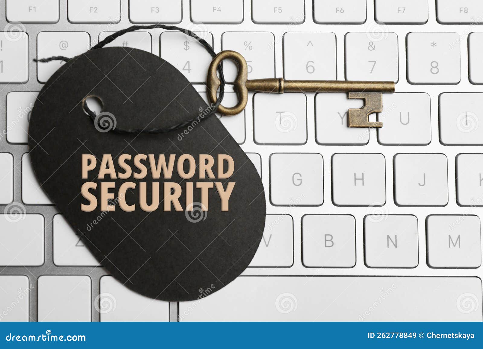 Key with Tag PASSWORD SECURITY on Laptop Keyboard, Top View Stock Image ...