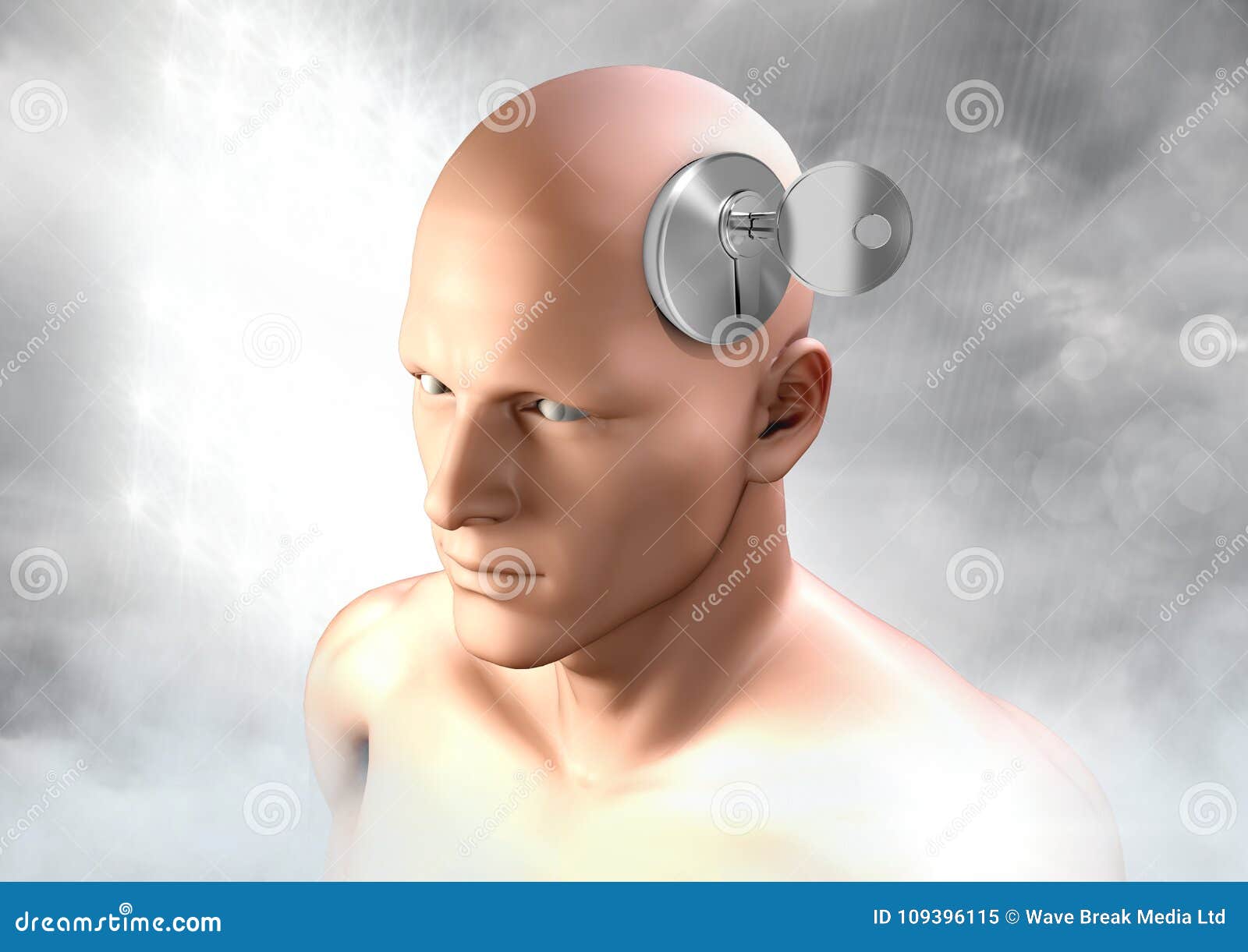Key Unlocking the Surreal Imagination of 3D Mans Head Stock Image ...