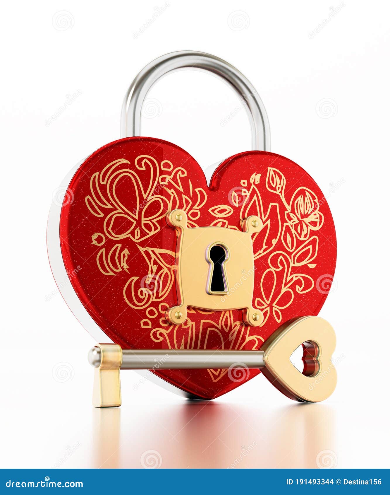 Key Unlocks Red Heart Shaped Box. 3D Illustration Royalty-Free Cartoon ...