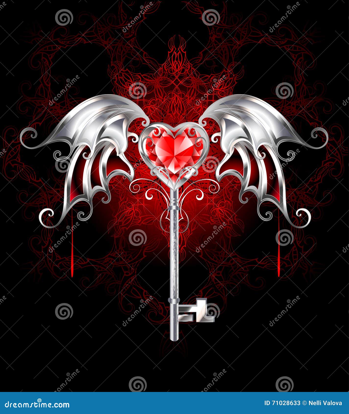 Key with vampire heart stock vector. Illustration of dark - 71028633