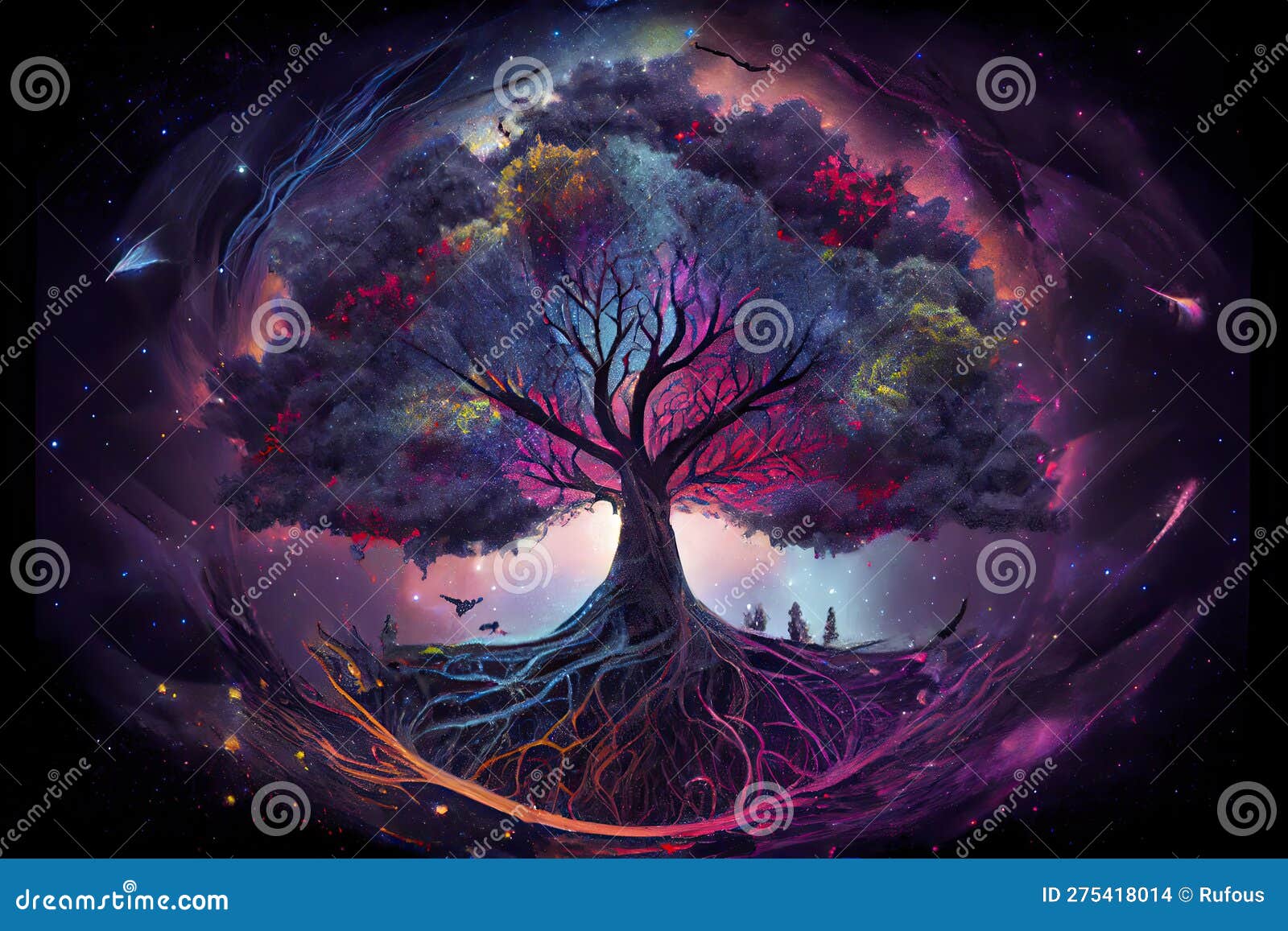 Key Visual of Colorful Tree of Life in Front of a Galaxy Stock ...