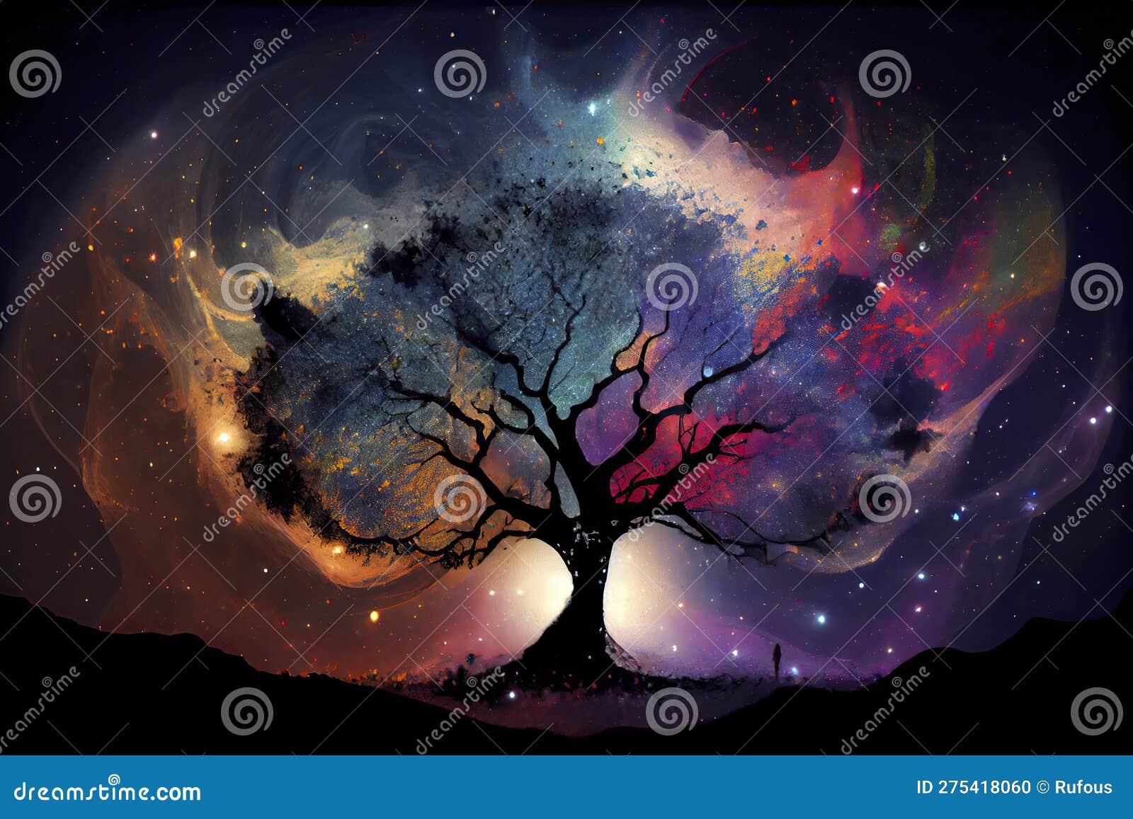 Key Visual of Colorful Tree of Life in Front of a Galaxy Stock ...