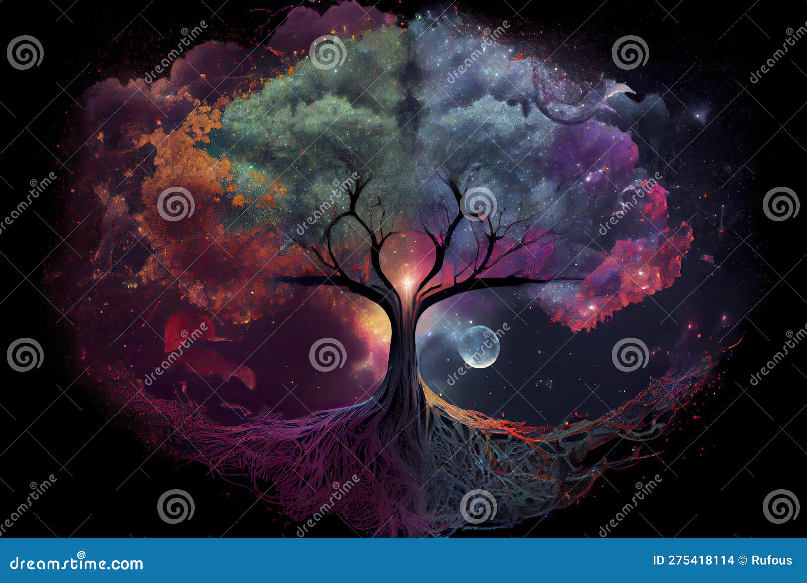Key Visual of Colorful Tree of Life in Front of a Galaxy Stock ...