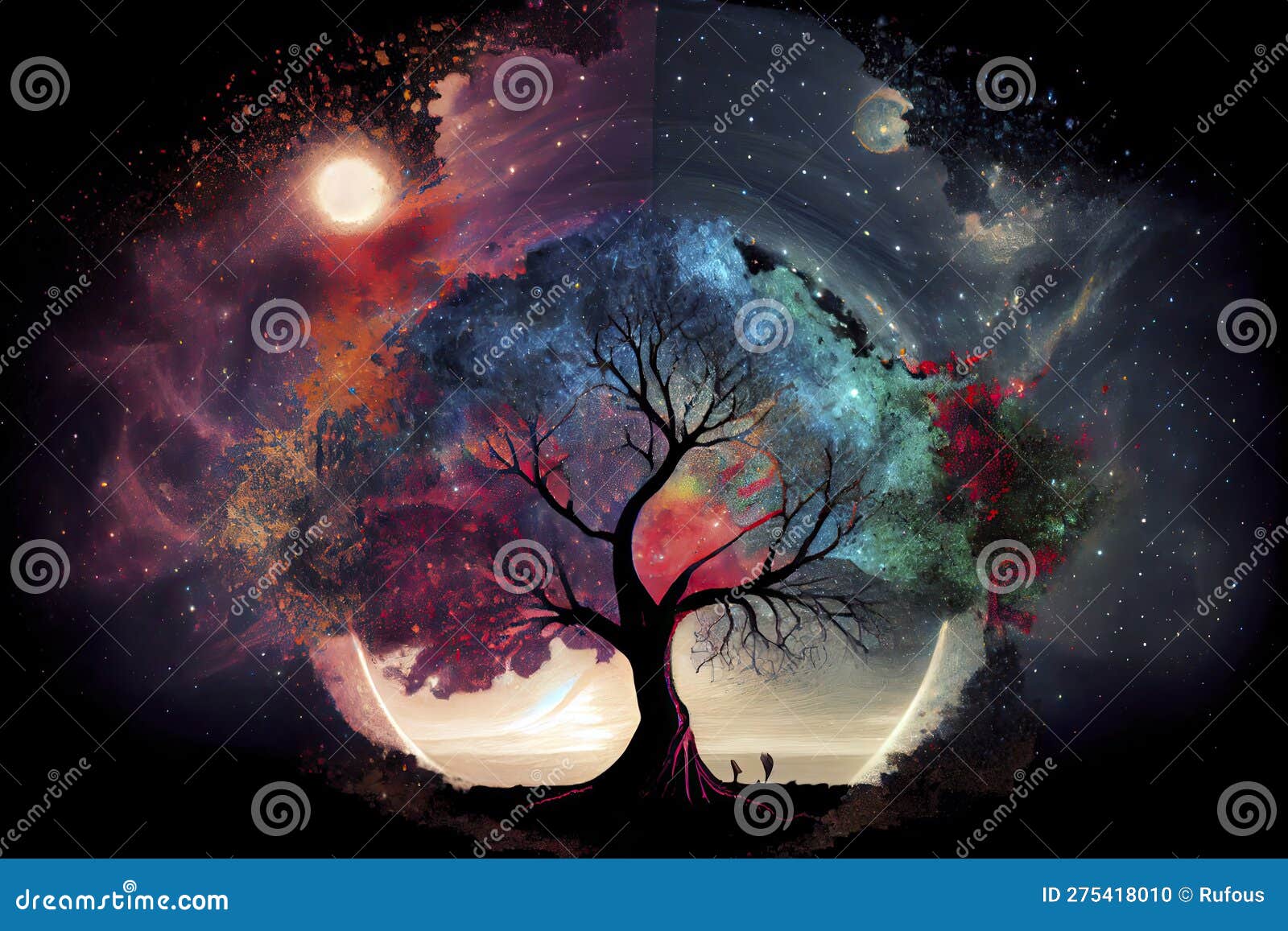 Key Visual of Colorful Tree of Life in Front of a Galaxy Stock ...