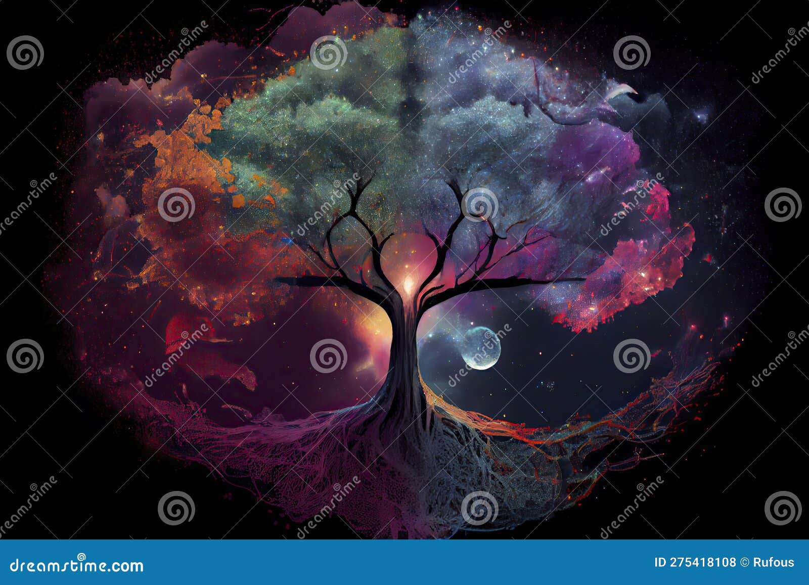 Key Visual of Colorful Tree of Life in Front of a Galaxy Stock ...