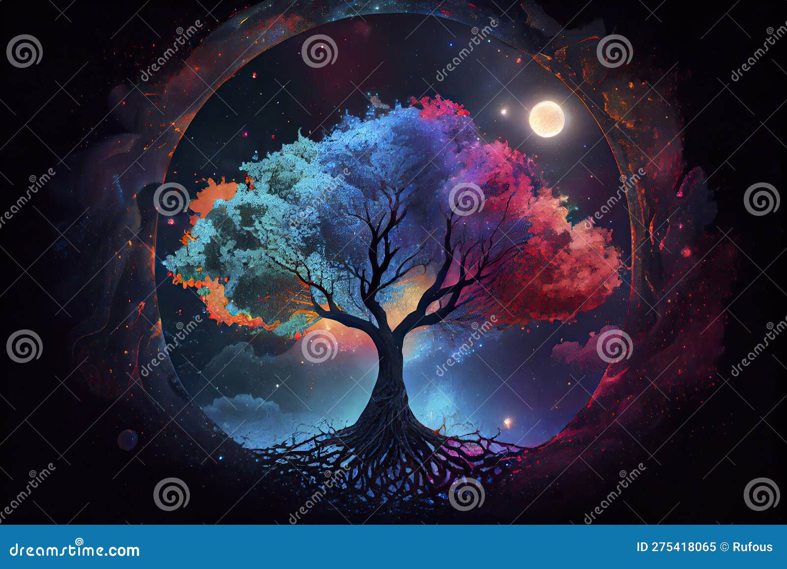 Key Visual of Colorful Tree of Life in Front of a Galaxy Stock ...