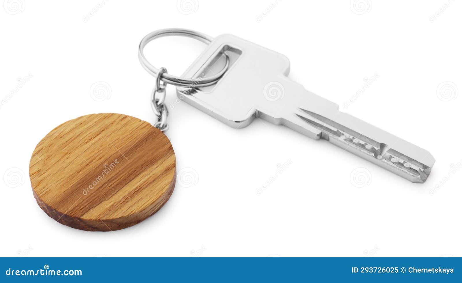 Key with Wooden Keychain in Shape of Smiley Face Isolated on White ...