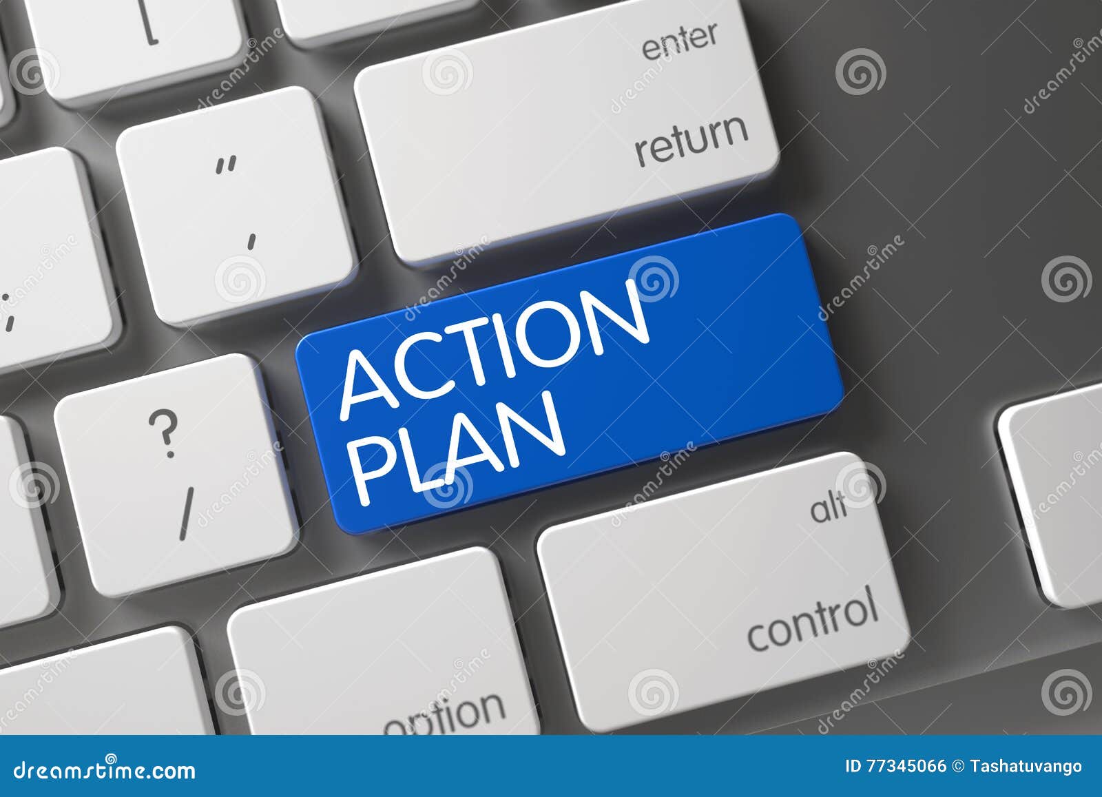 Keyboard with Blue Key - Action Plan. 3D. Stock Illustration ...