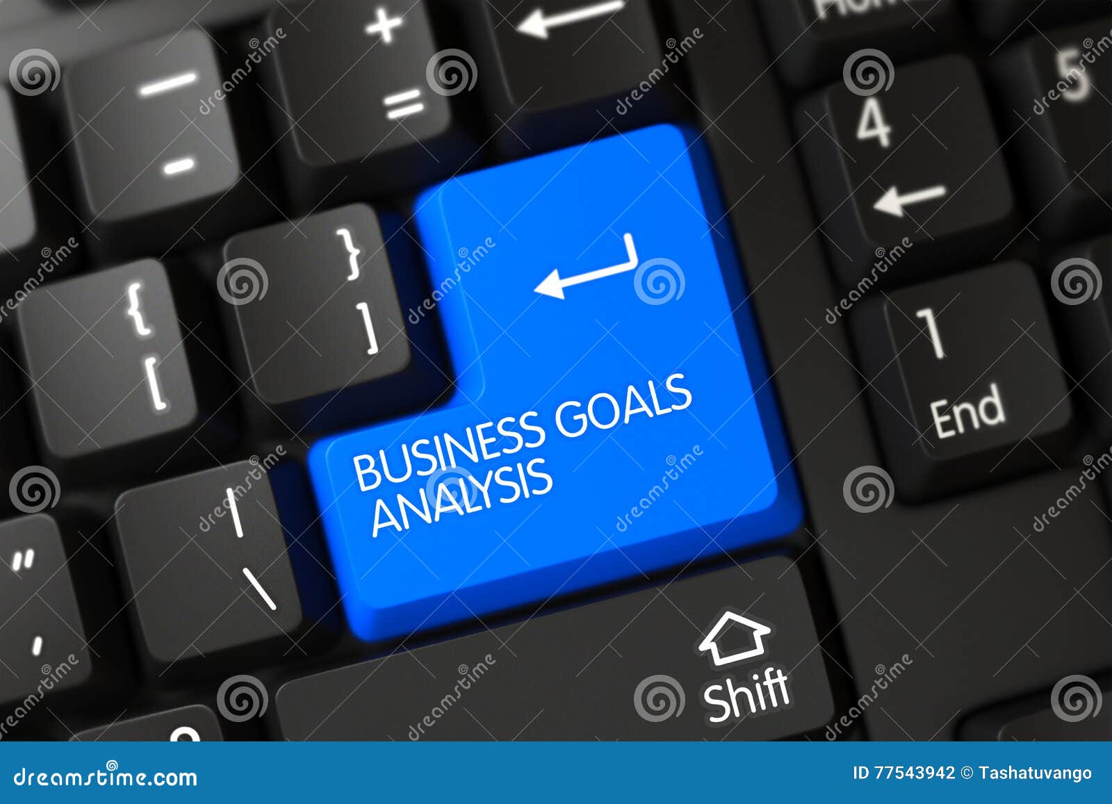 Keyboard with Blue Key - Business Goals Analysis. 3D. Stock Photo ...