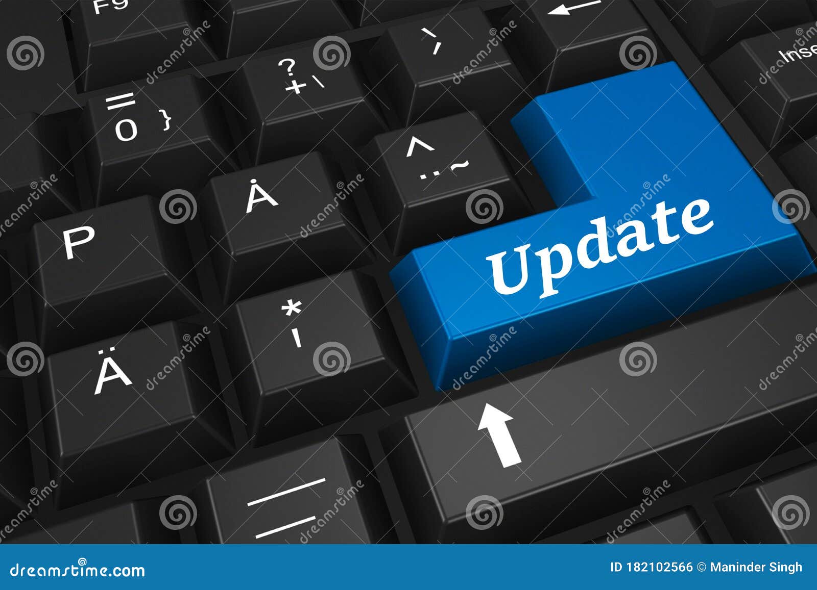Keyboard - Blue Key Update. Stock Photo - Image of world, corona: 182102566