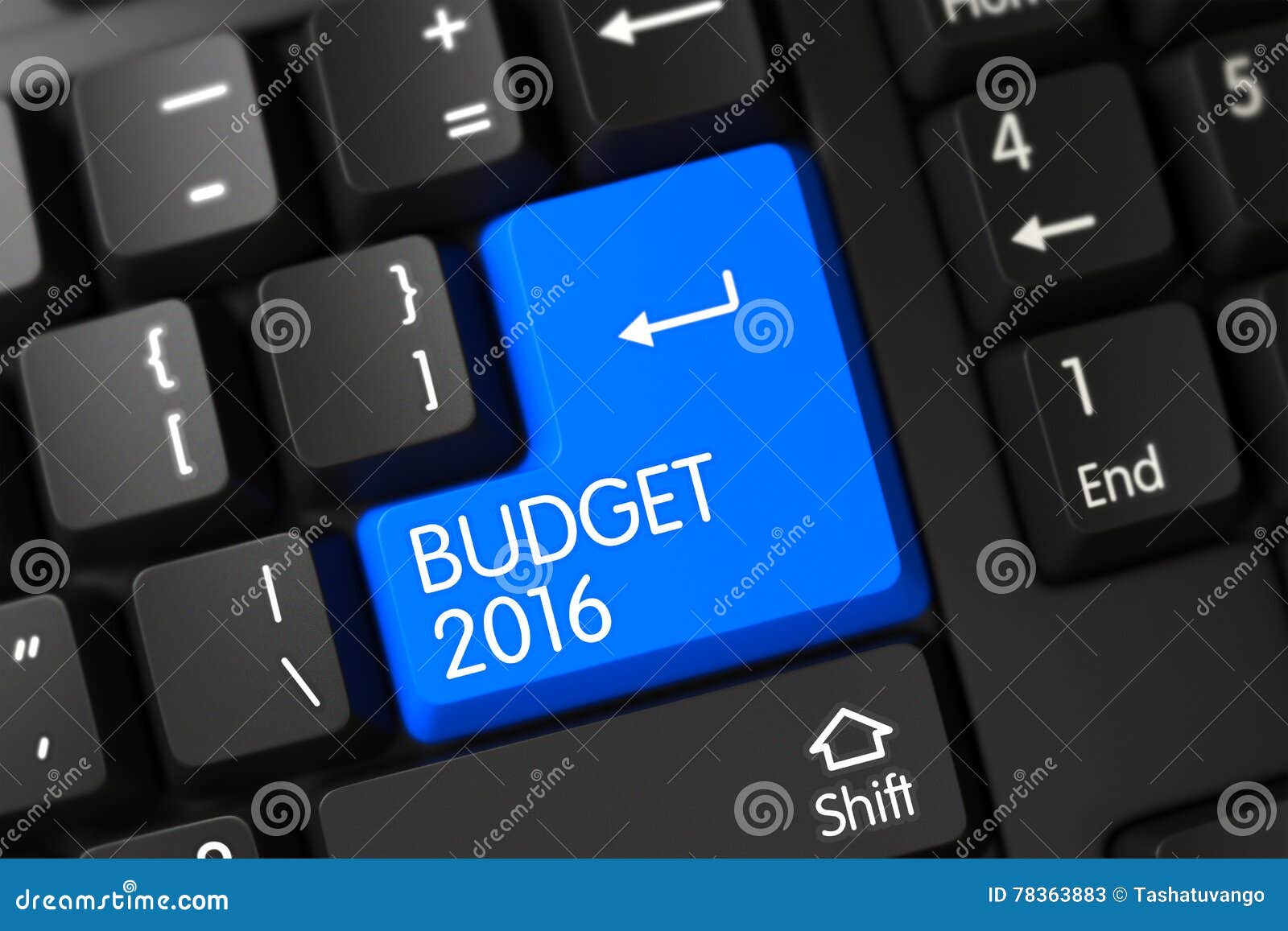 Keyboard with Blue Keypad - Budget 2016. 3D. Stock Image - Image of ...
