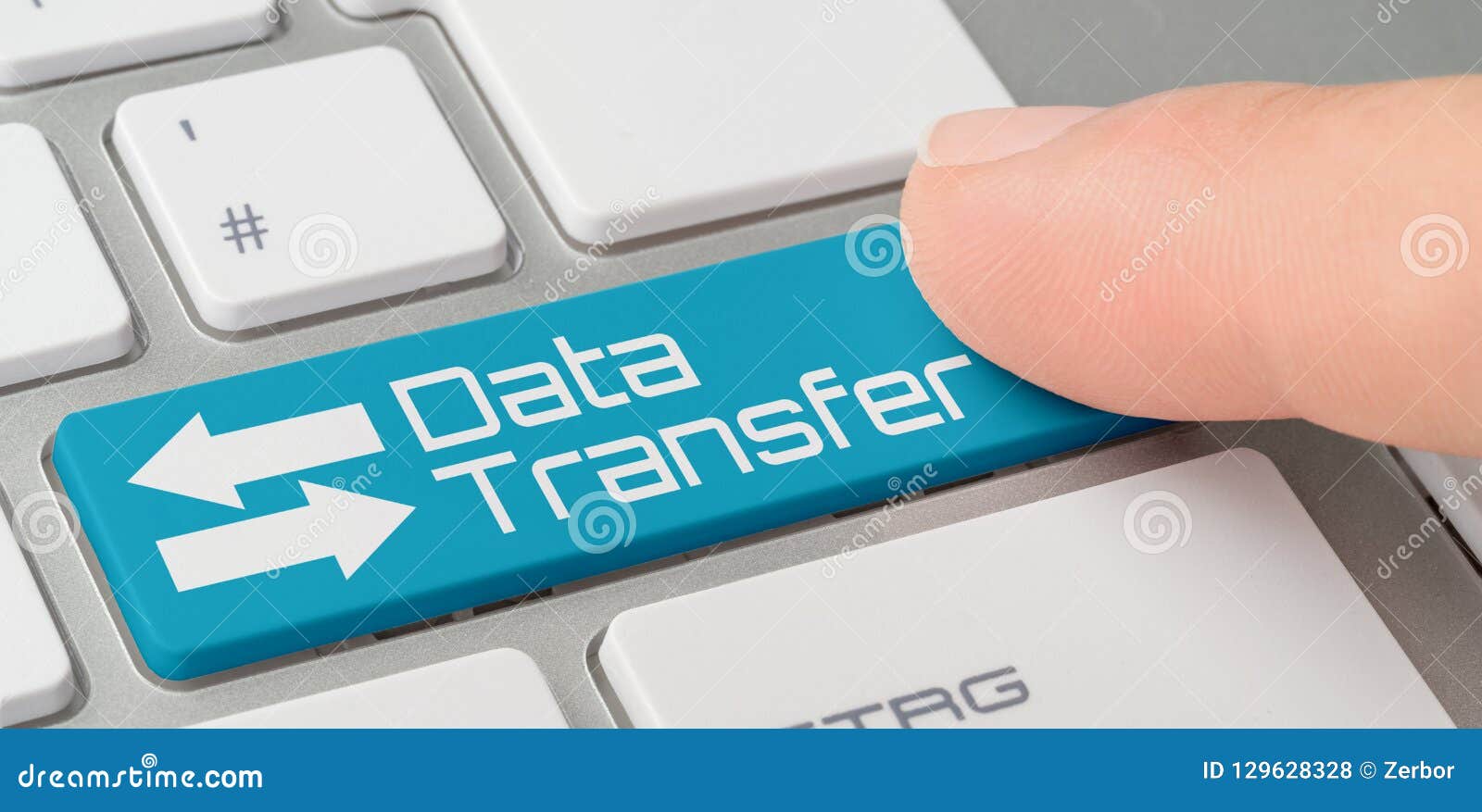 A Keyboard with a Blue Labeled Button - Data Transfer Stock Photo ...