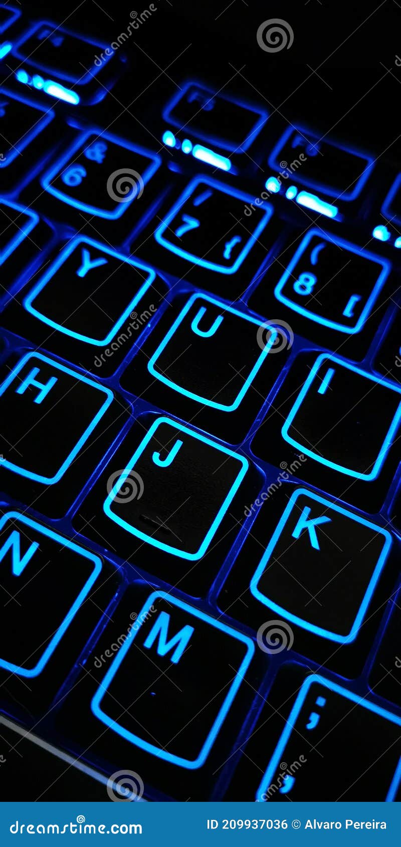 Keyboard with blue led stock photo. Image of screenshot - 209937036